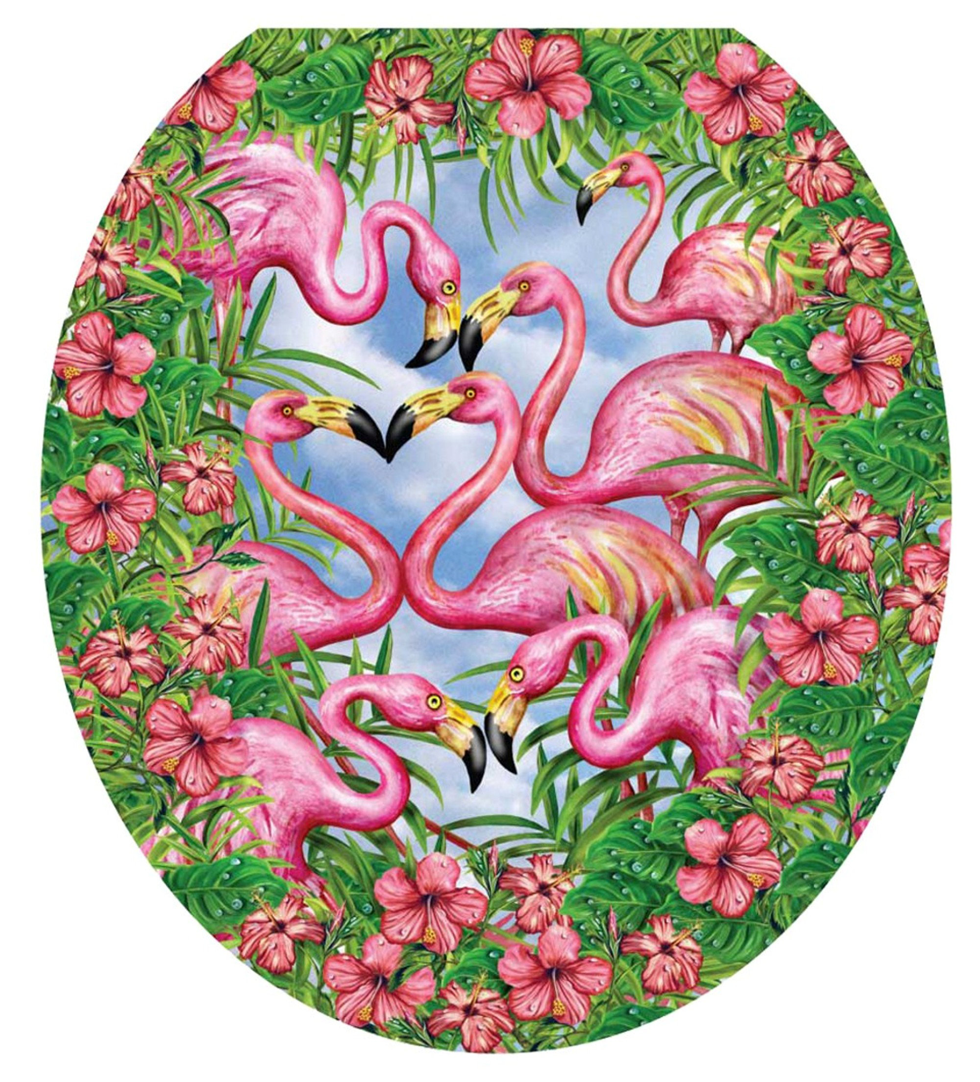 Toilet Tattoos Tropical Pink Flamingos Toilet Seat Decal – Toilet ...