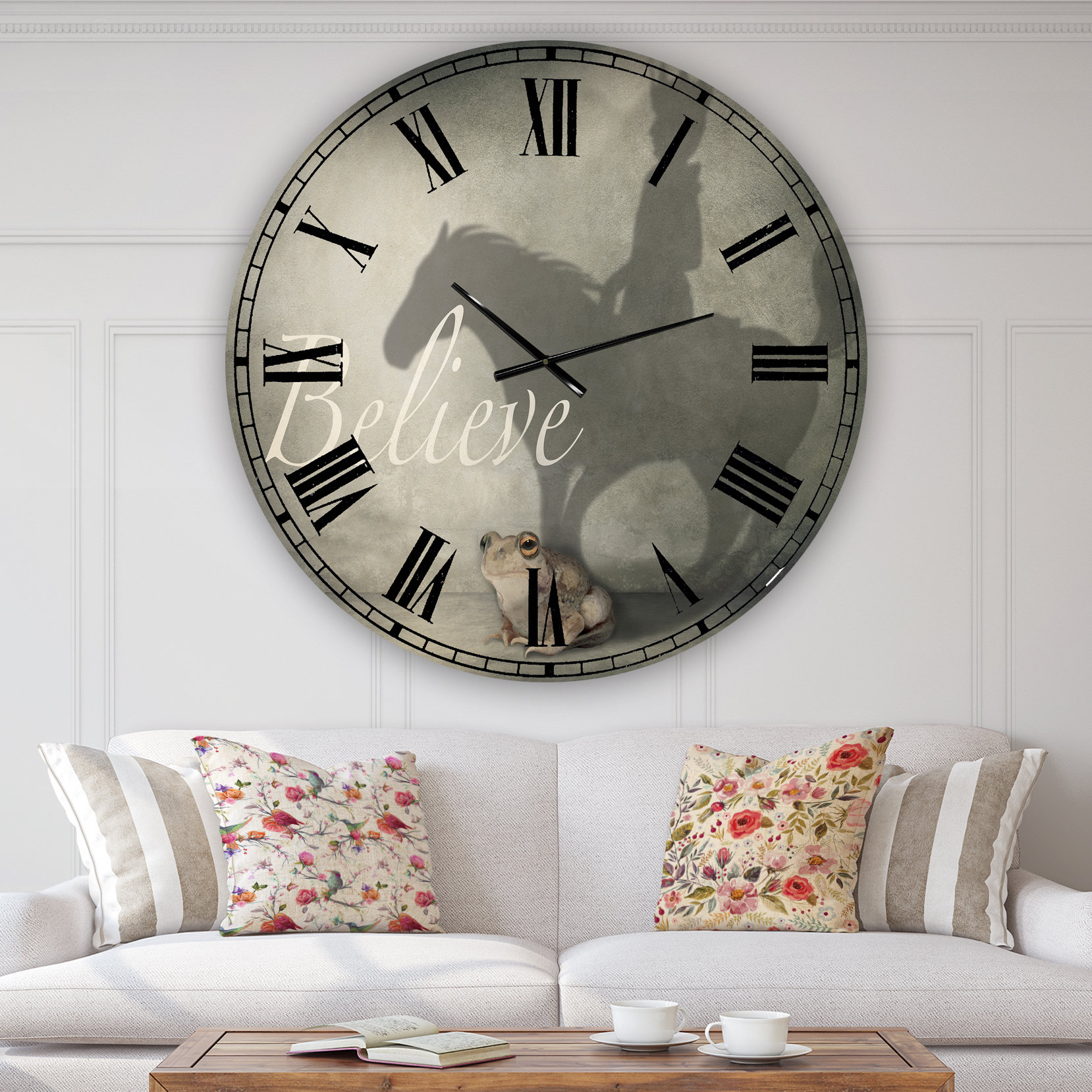 East Urban Home Believe Shadow II - Large Cottage Wall Clock | Wayfair