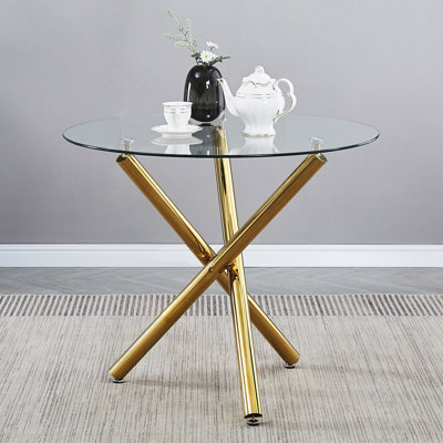 Mercer41 Gibun Round Glass Top Metal Base Dining Table & Reviews | Wayfair