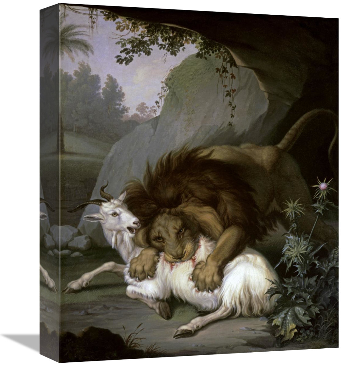 East Urban Home 'A Lion Attacking a Goat' Print on Canvas | Wayfair