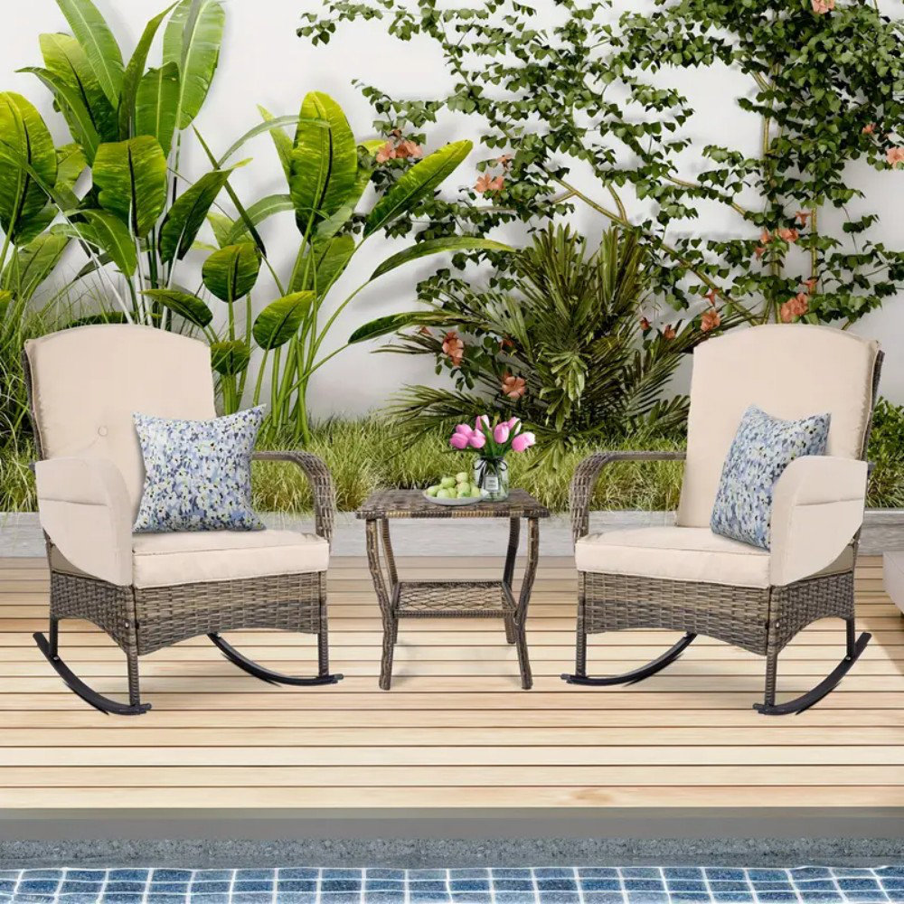Dovecove 3 Piece Outdoor Rocking Chair, Patio Conversation Set With ...