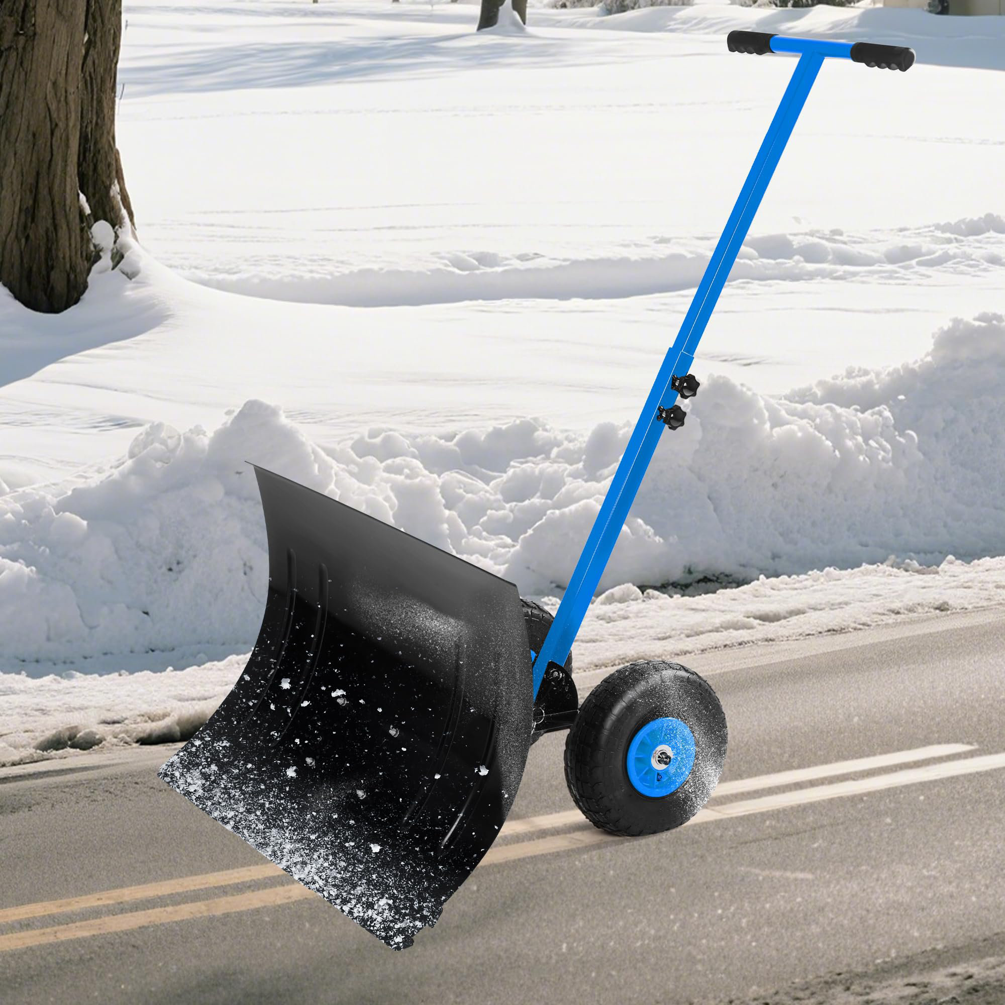 Latitude Run® Heavy-Duty Wheeled Snow Pusher with 29.1" Angled Blade ...