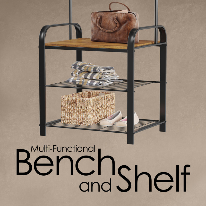 17 Stories Vandeventer Entryway Bench with Coat Rack – Metal Hall Tree ...