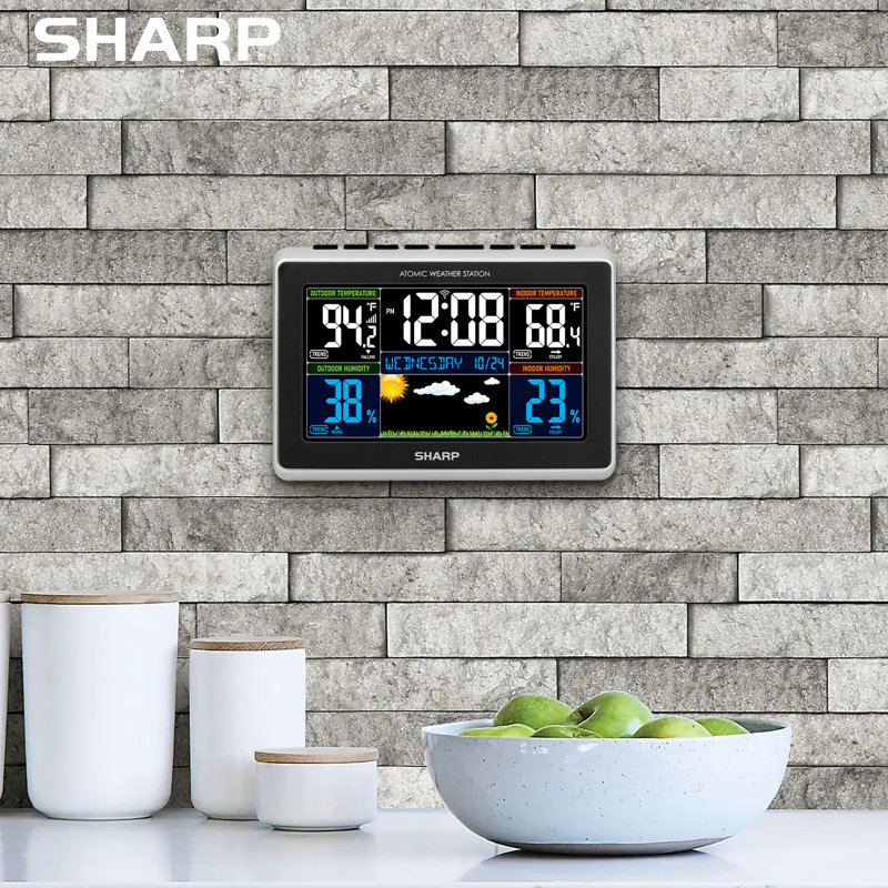 Sharp Digital Tabletop Weather Station Atomic Alarm Clock | Wayfair