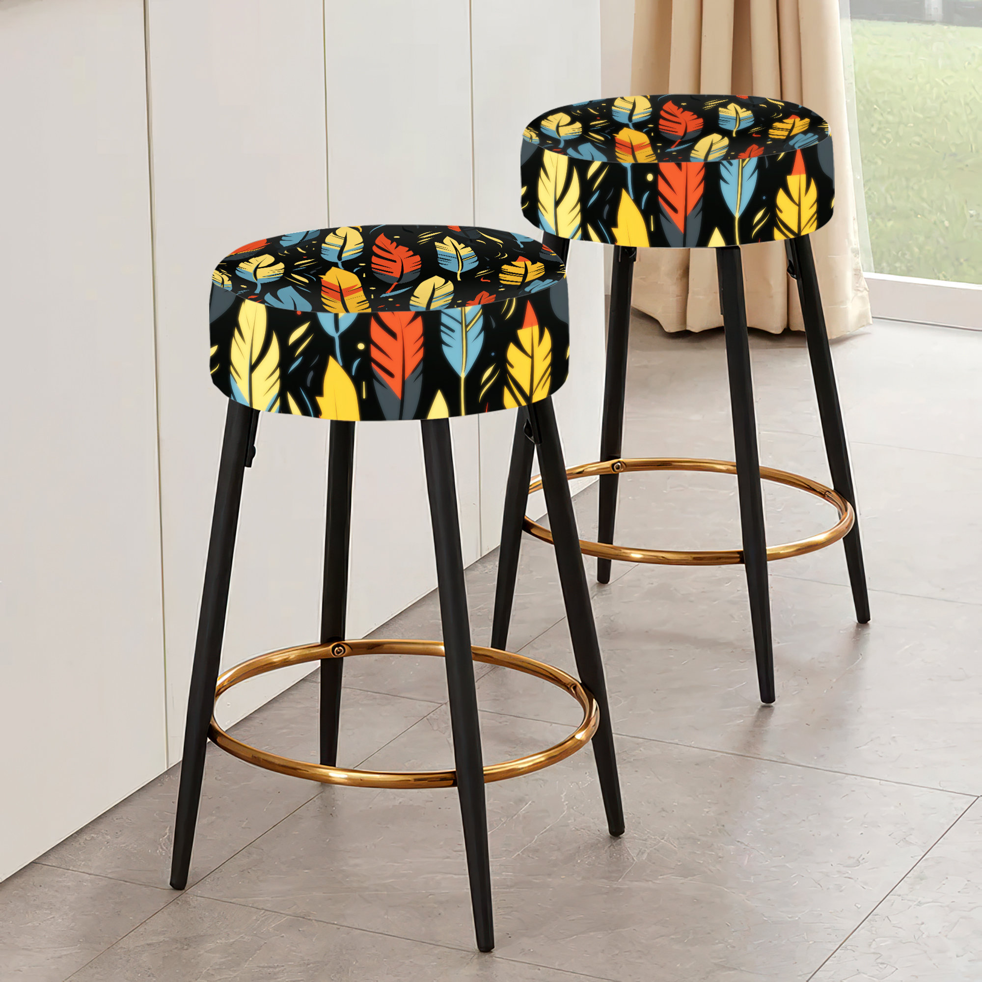 Design Art Feather Tribal Fusion - Abstract Bar Stools Set Of 2 | Wayfair