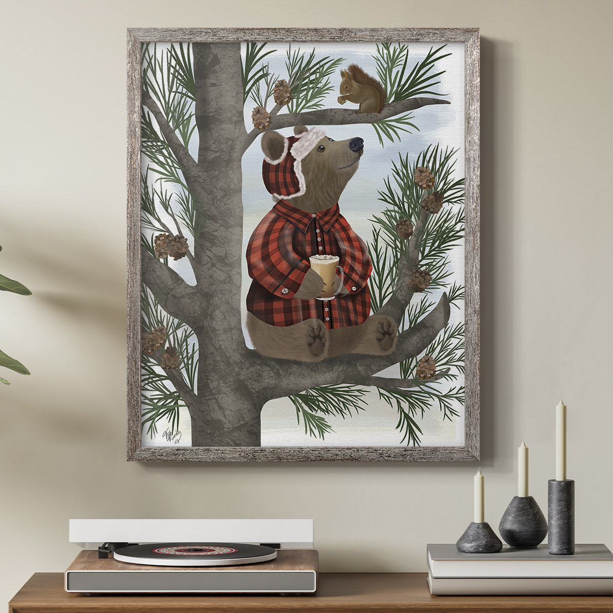 Union Rustic Lumberjack Bear Pine Tree Coffee Break Framed Print ...