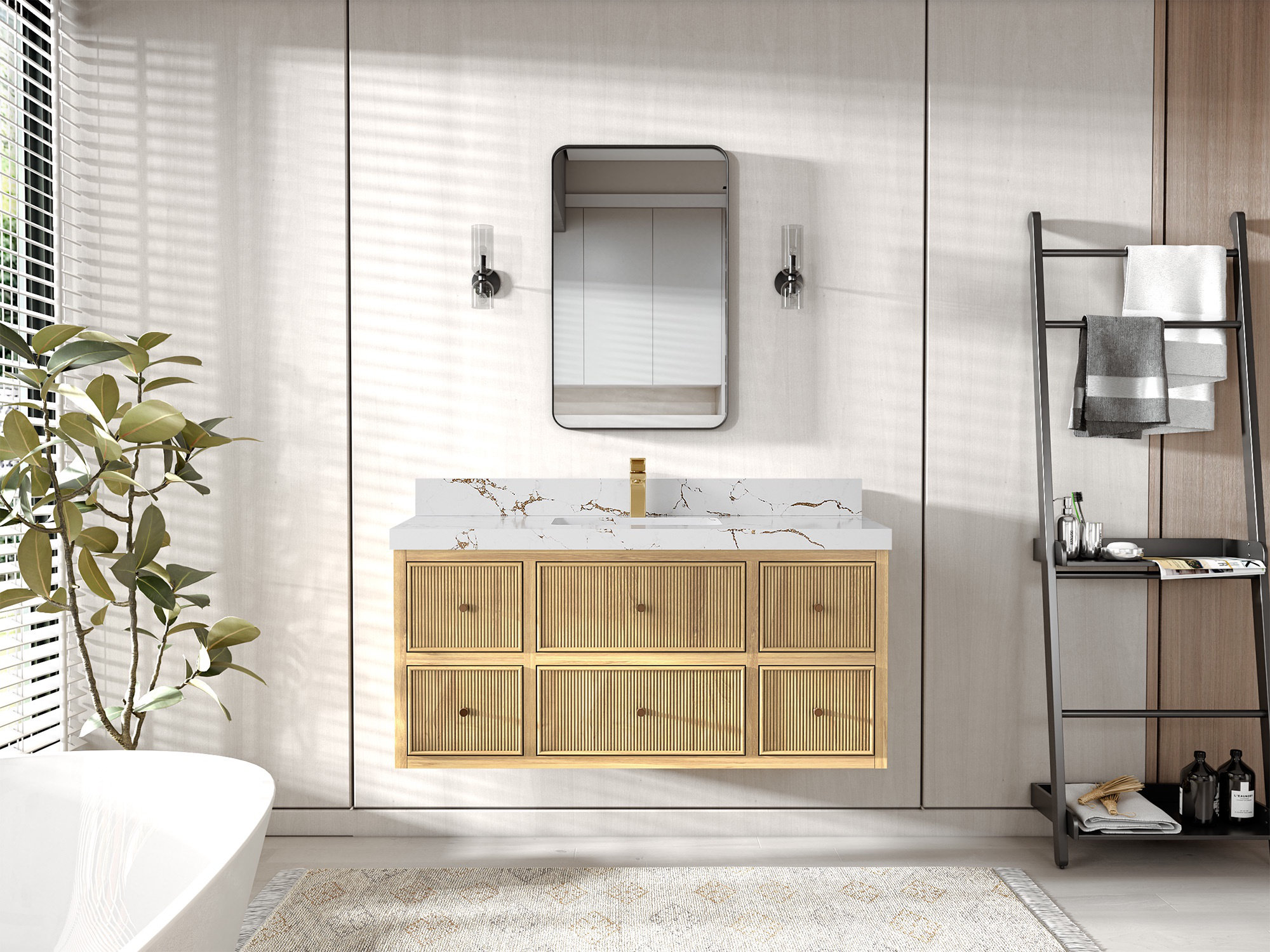 Hokku Designs Nedrick 48'' Single Bathroom Vanity with Quartz Top | Wayfair