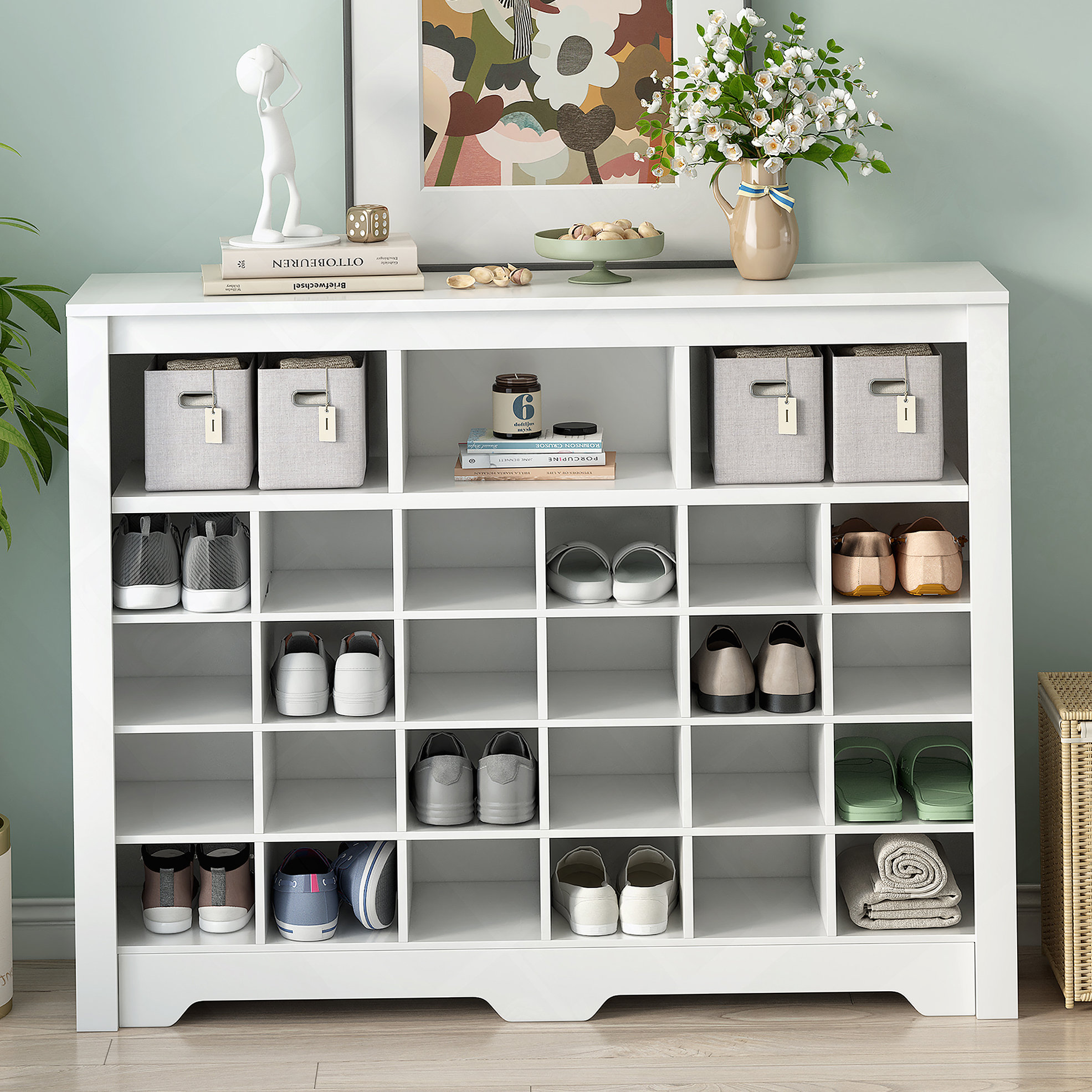 Red Barrel Studio® Design 24 Shoe Cubby Console, Modern Shoe Cabinet ...