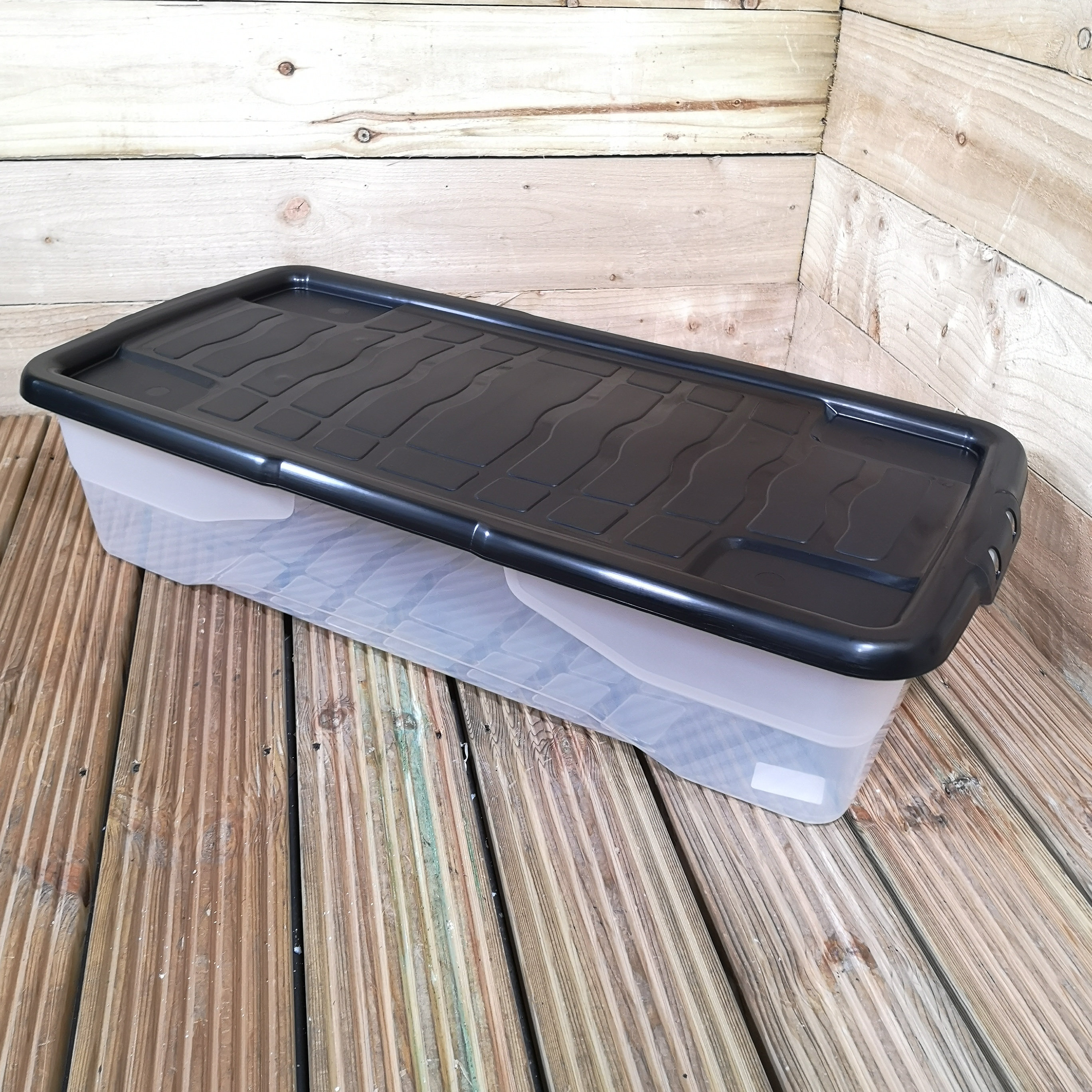 Rebrilliant Blackmer 42L Clear Under Bed Storage Box with Black Lid ...