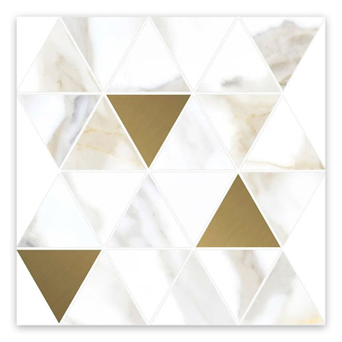 Apollo Tile Strata 10 X 11 In. Matte White, Gold Porcelain Mosaic ...