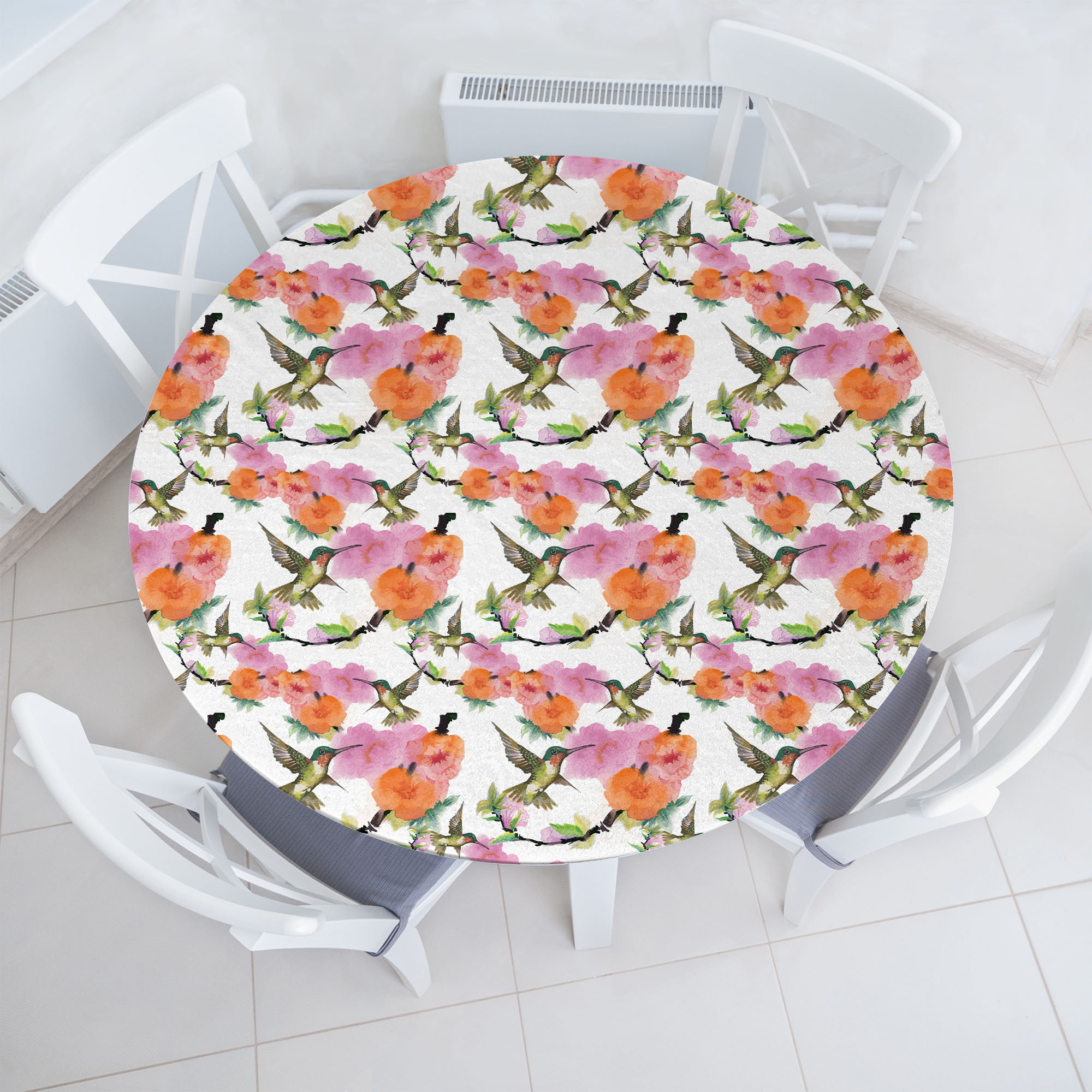 East Urban Home Hummingbird Fitted Round Tablecloth Multicolor | Wayfair