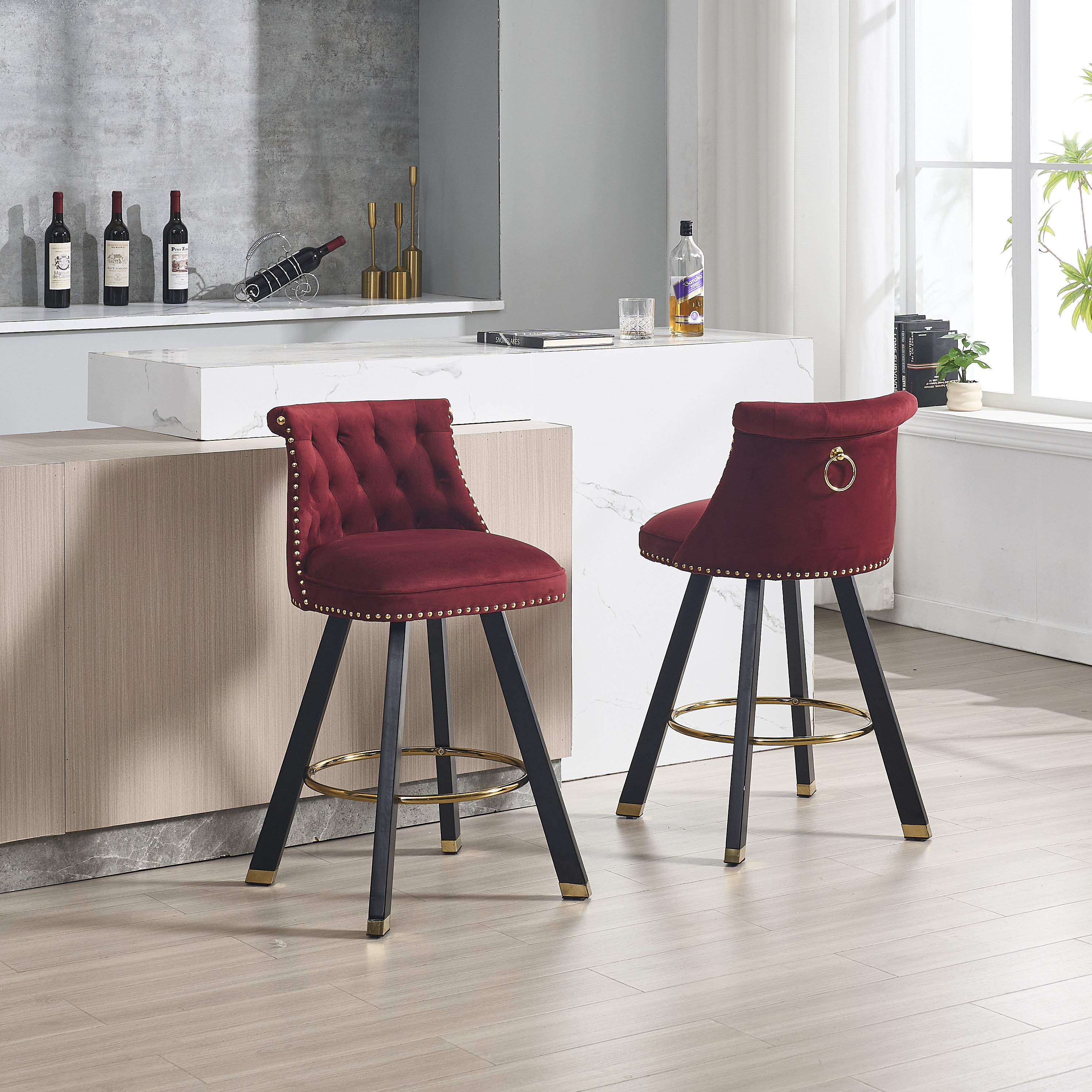 Rosdorf Park Swivel Upholstered 25.6'' Counter Stool with Metal Frame ...