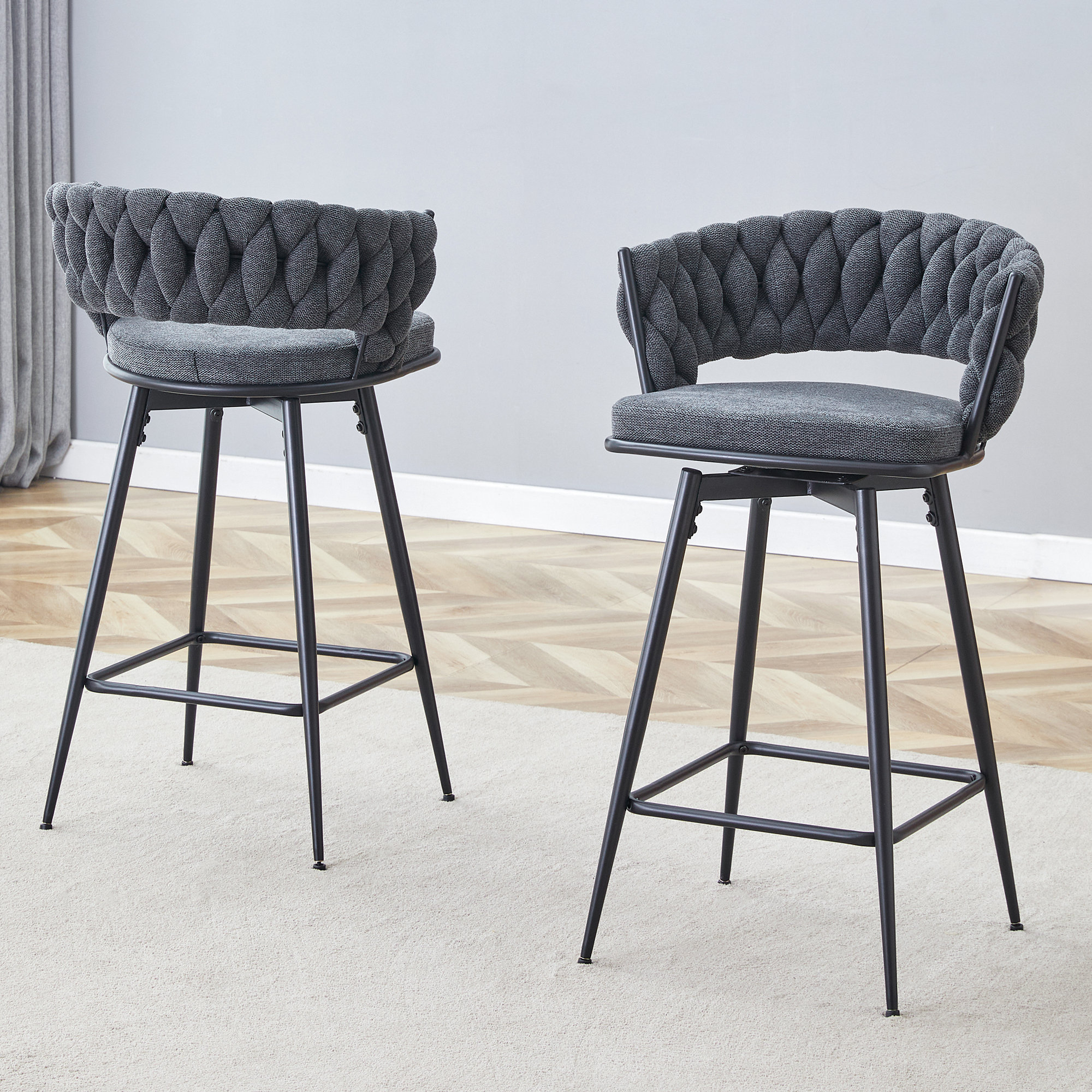 Corrigan Studio® 26" Bar Chair Suede Woven Bar Stool Set Of 2,Black ...