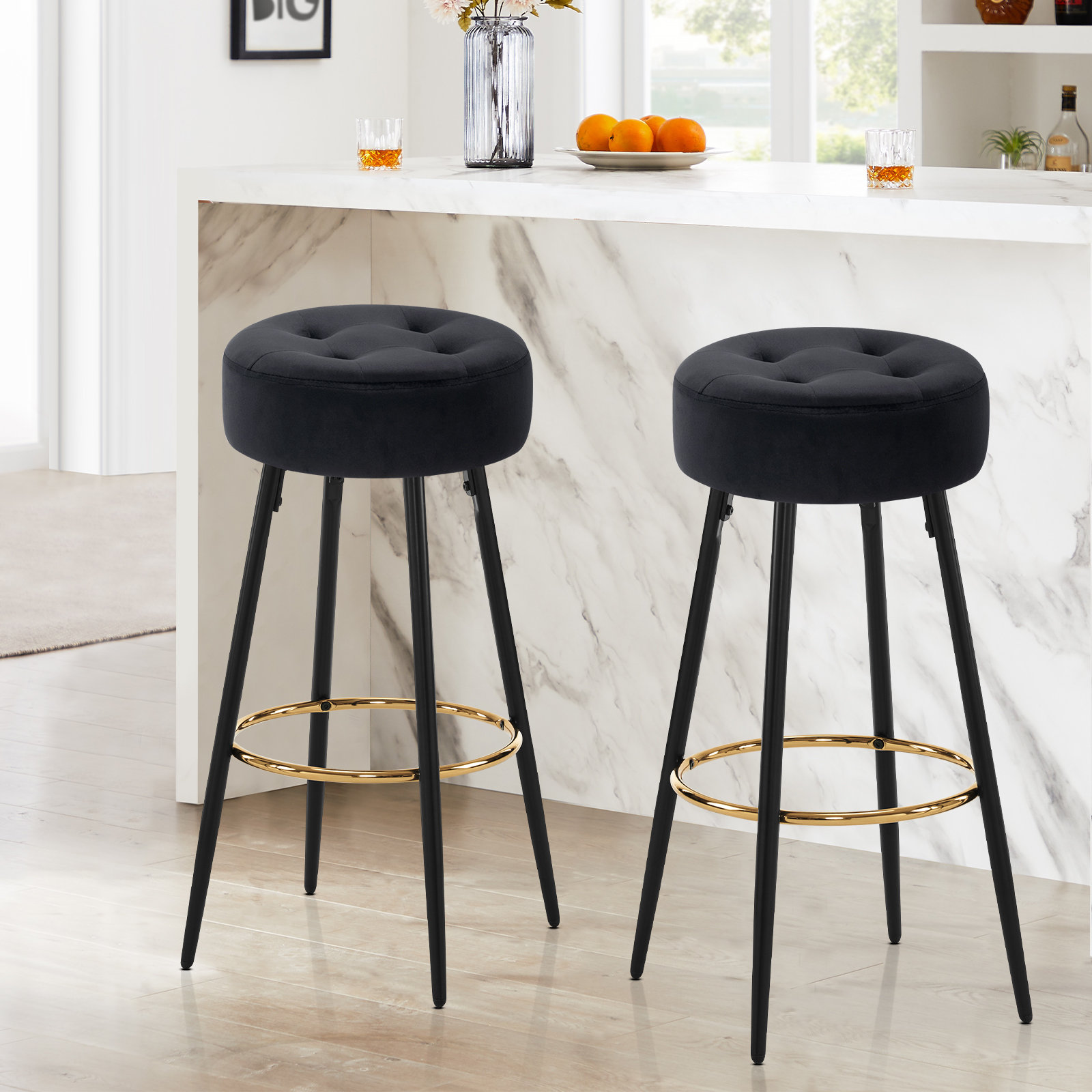 Mercer41 Avyansh 30" Modern Upholstered Bar Stools, Bar Height Bar ...