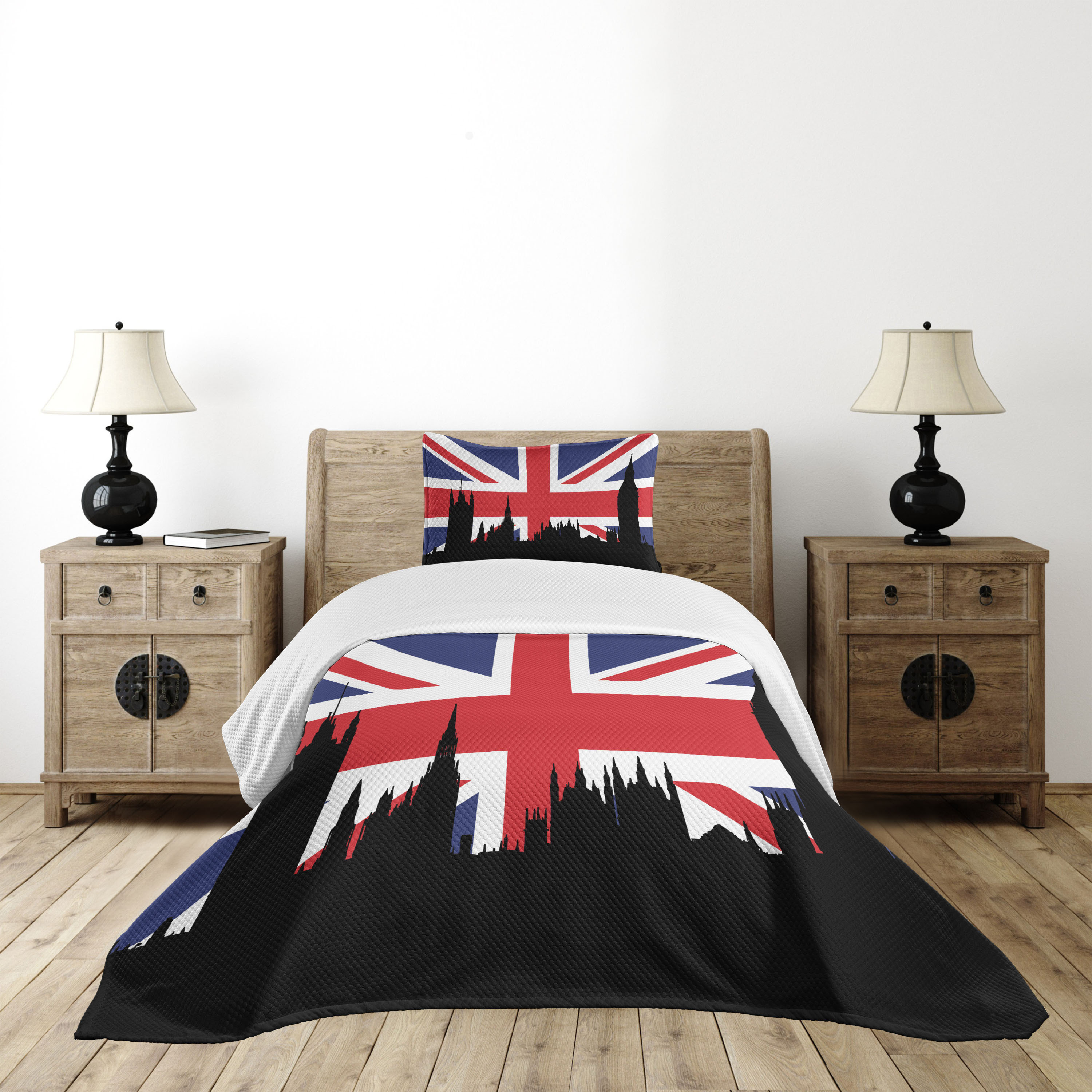 Ambesonne Union Jack Bedspread Set Historic Urban UK Royal Blue Black ...
