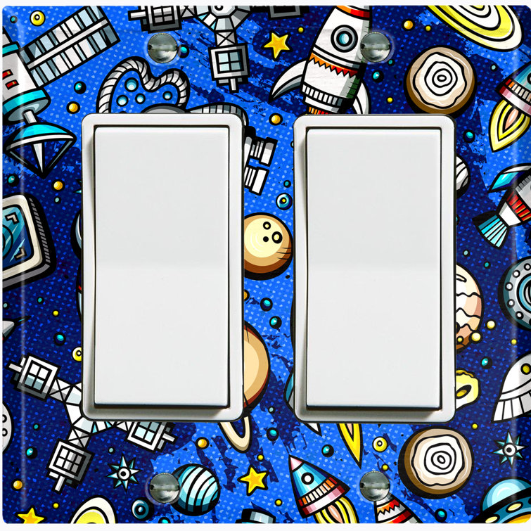 WorldAcc Metal Light Switch Plate Outlet Cover (Rocket Ship Space ...