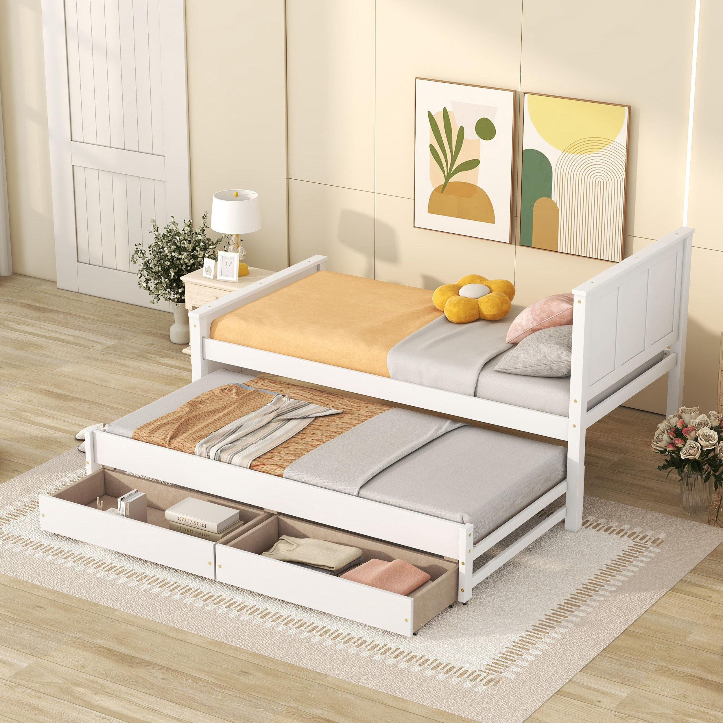 Red Barrel Studio® Twin 2 Drawer Platforms Bed with Trundle by Red ...