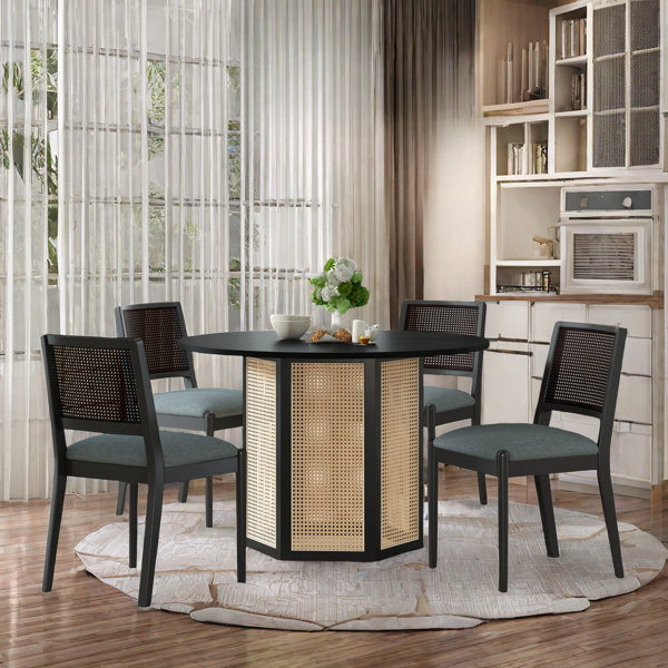 Disney 5-piece Rattan Round Dining Table Sets With Table And ...