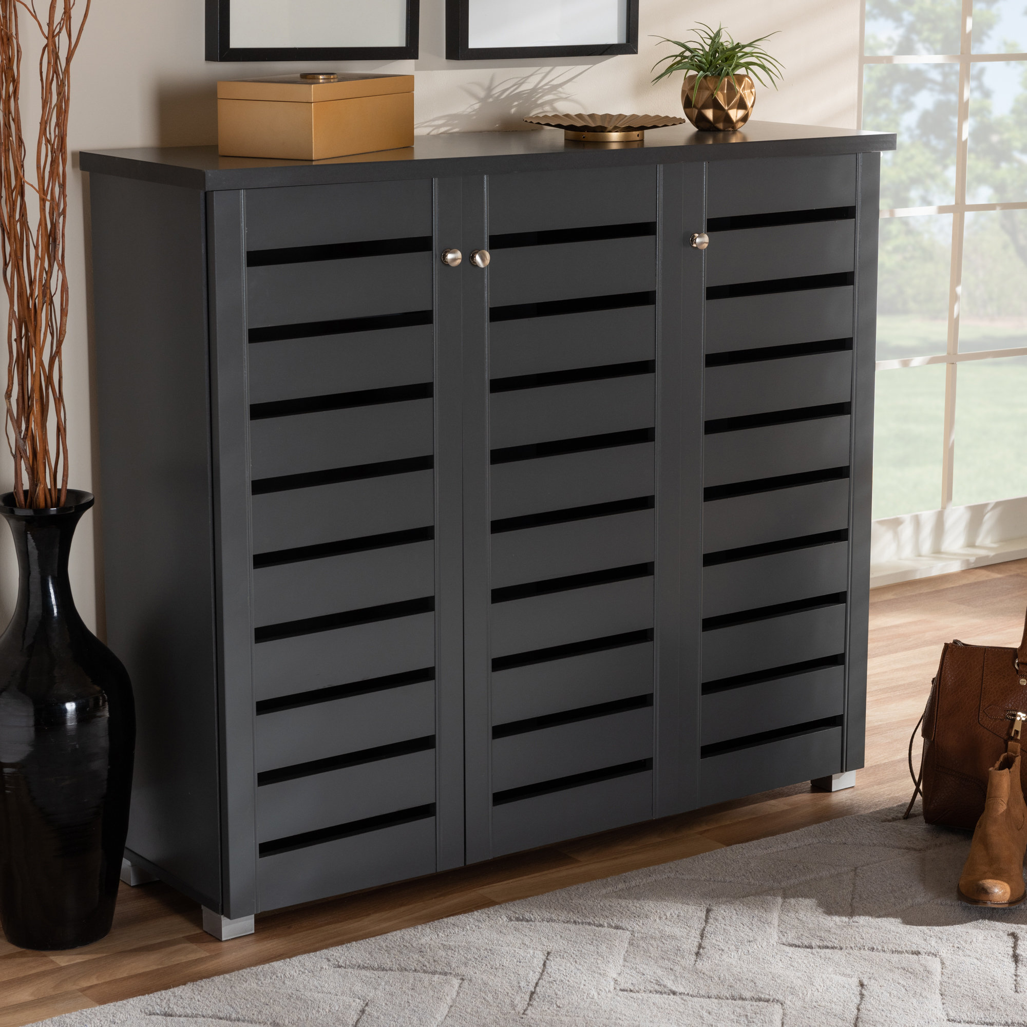 Three Posts™ Medellin Modern And Contemporary Dark Gray 3-Door Wooden ...