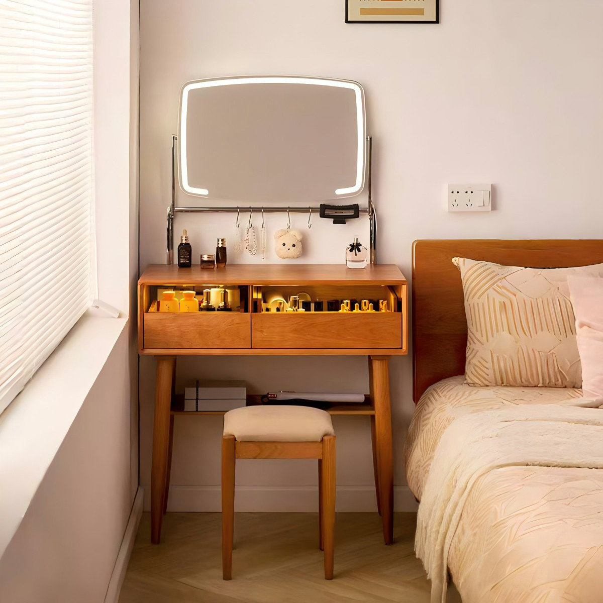 Corrigan Studio® Solid Wood Compact Makeup Table with Large Mirror ...