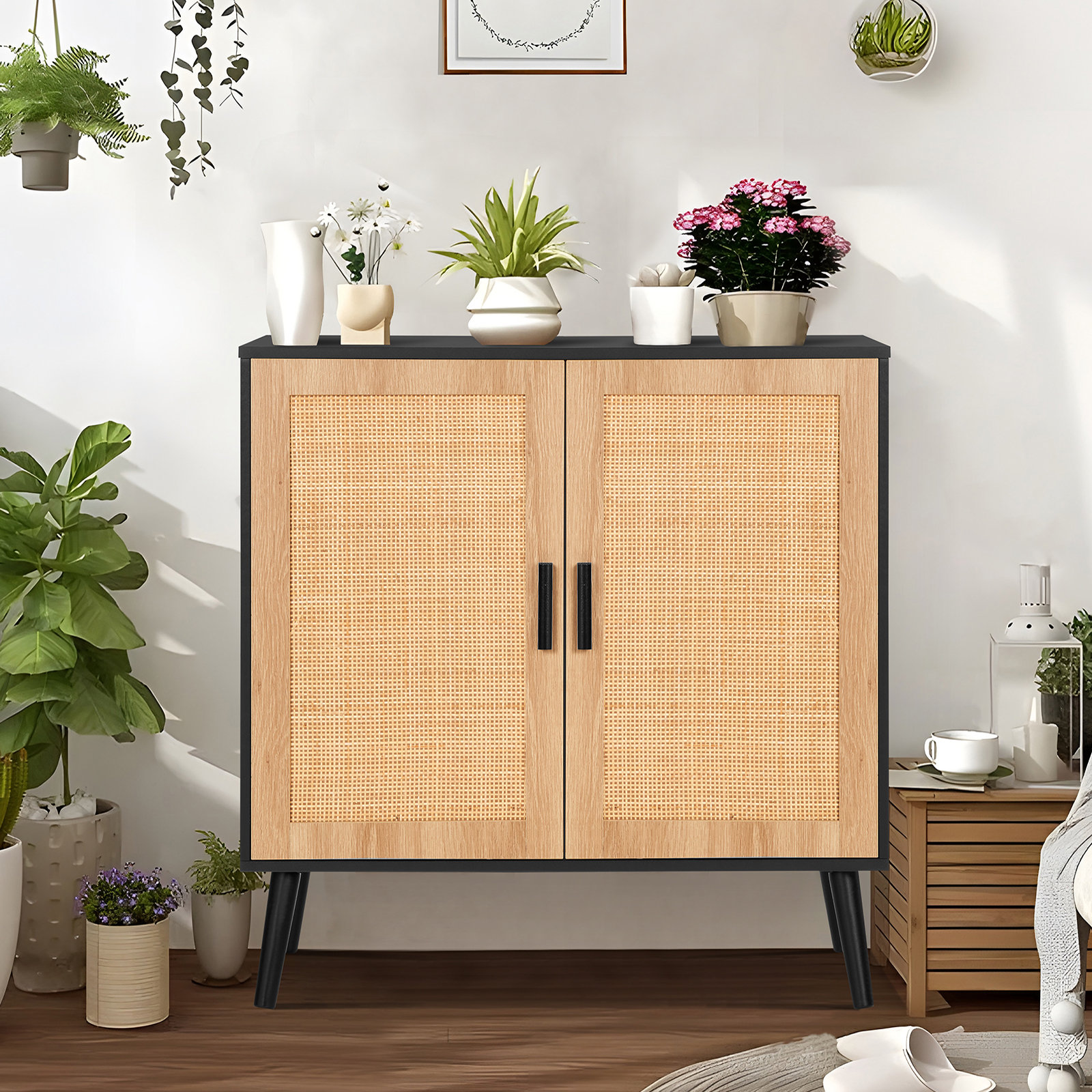 Bayou Breeze Eilonwy Boho Storage Cabinet with Natural Rattan Door ...