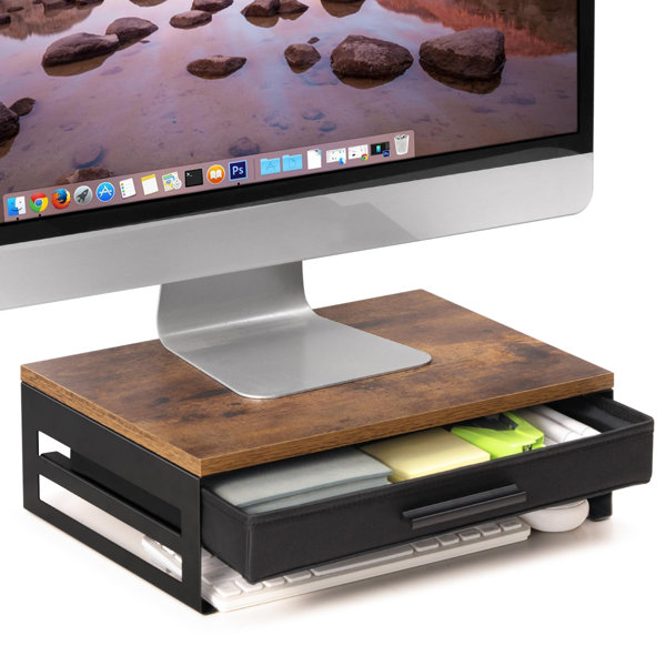 17 Stories Wooden Monitor Stand with Drawer, Desk Monitor Riser with ...