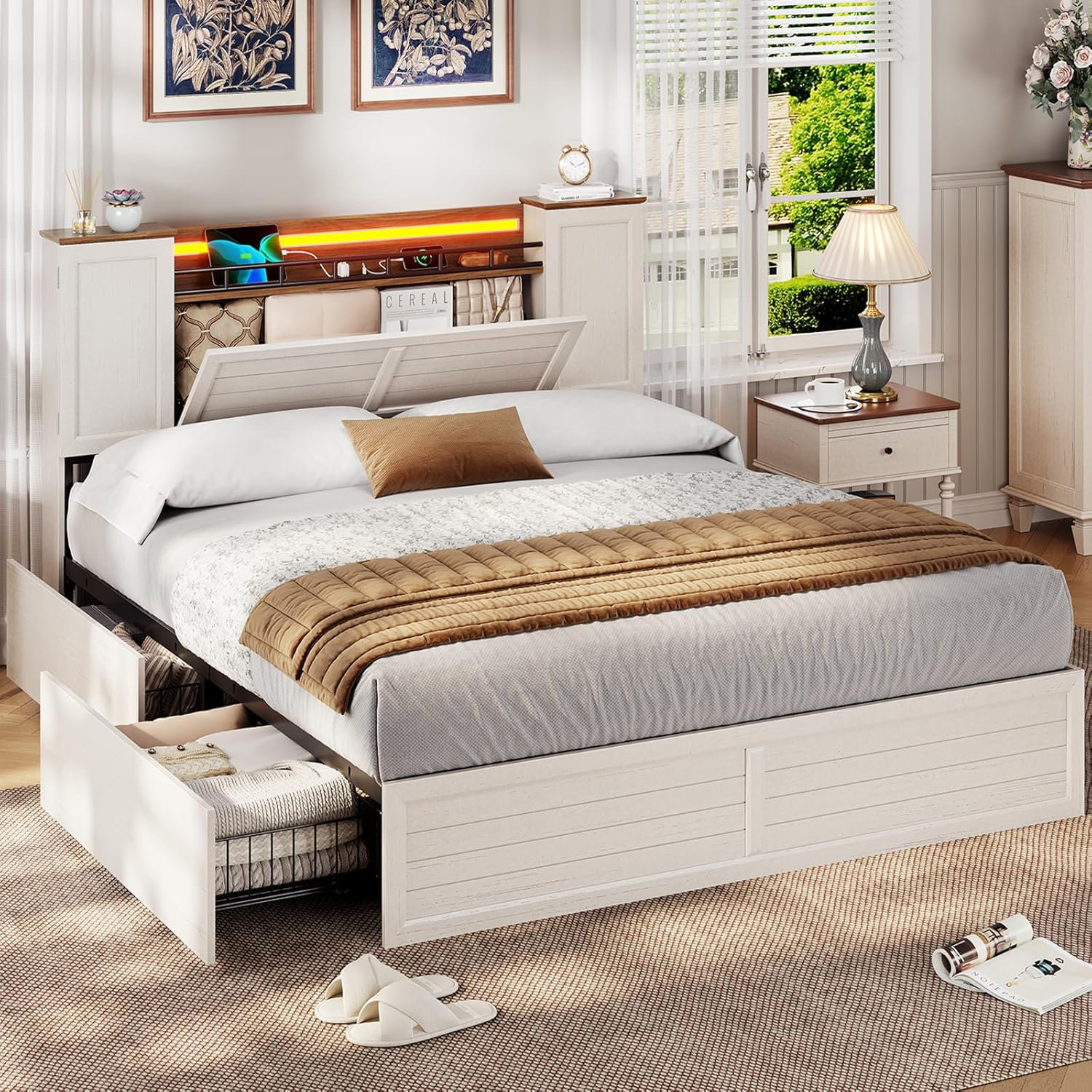 Wrought Studio™ Farmhouse Bed Frame With Double Barn Door Storage ...