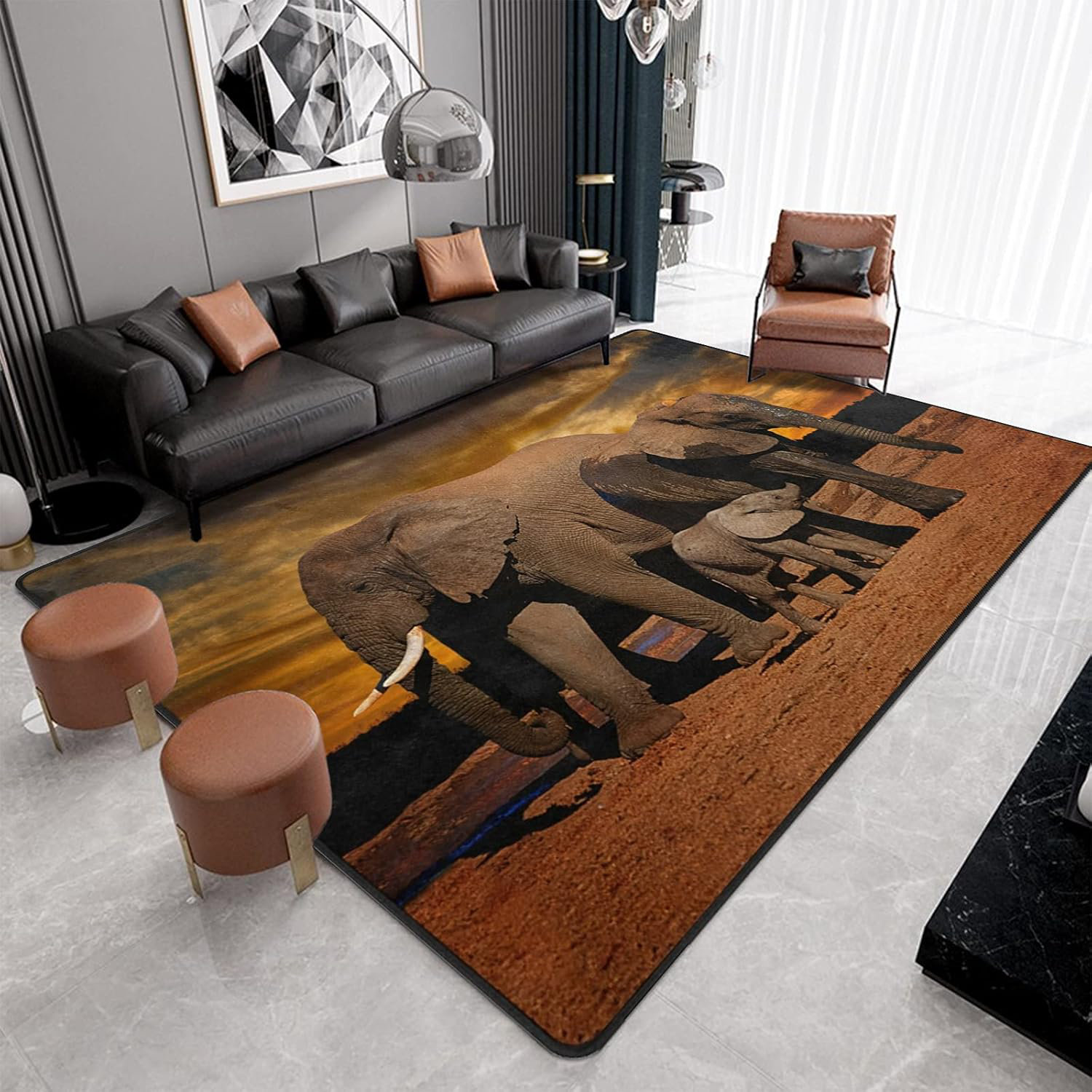 Bungalow Rose African Elephant Sunset Area Rug, Non-Slip African Rugs ...