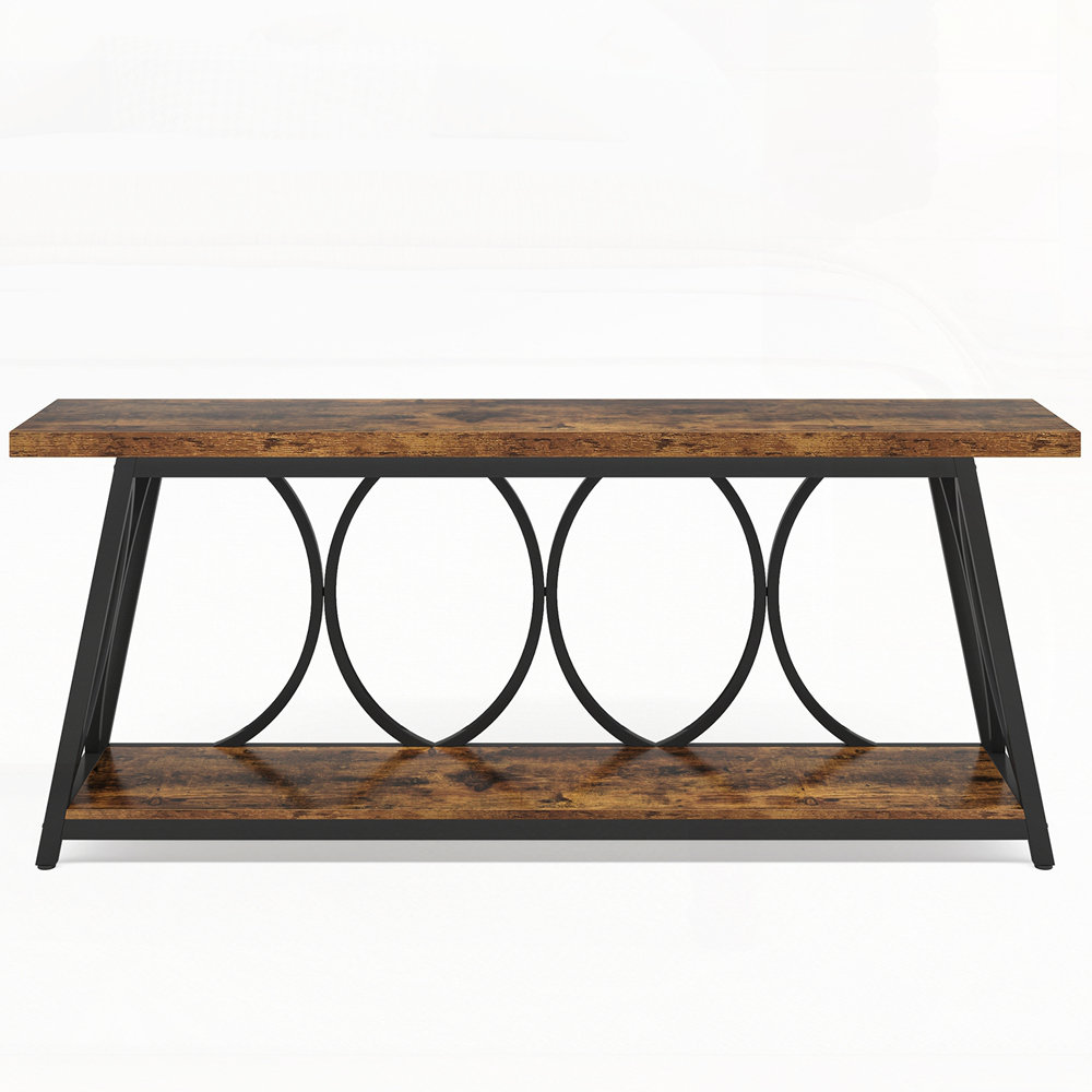 17 Stories Rustic Brown Industrial Console Table with 2-Tier Open ...