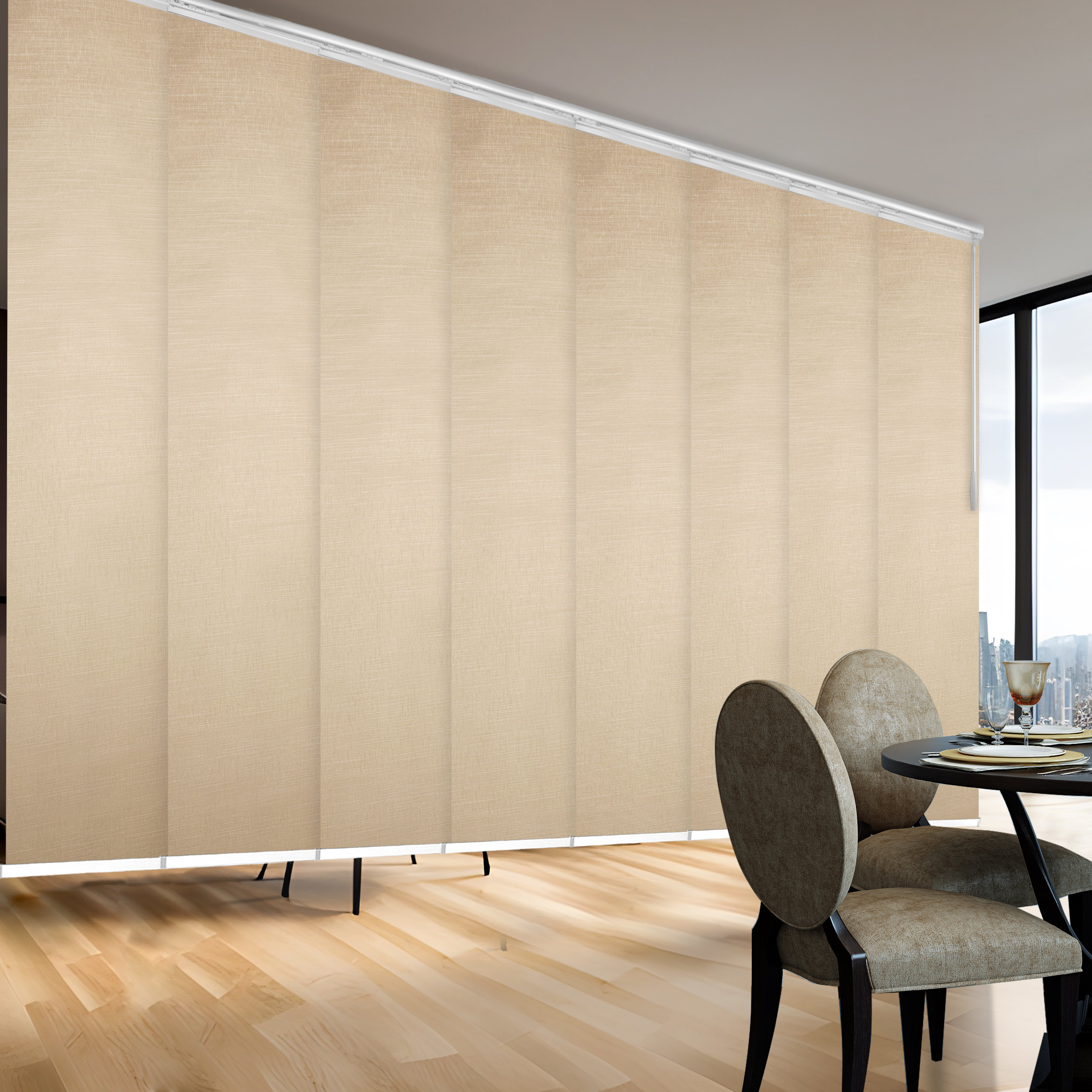 Rod Desyne Flax Gold 8-Panel Double Rail White Panel Track Extendable ...