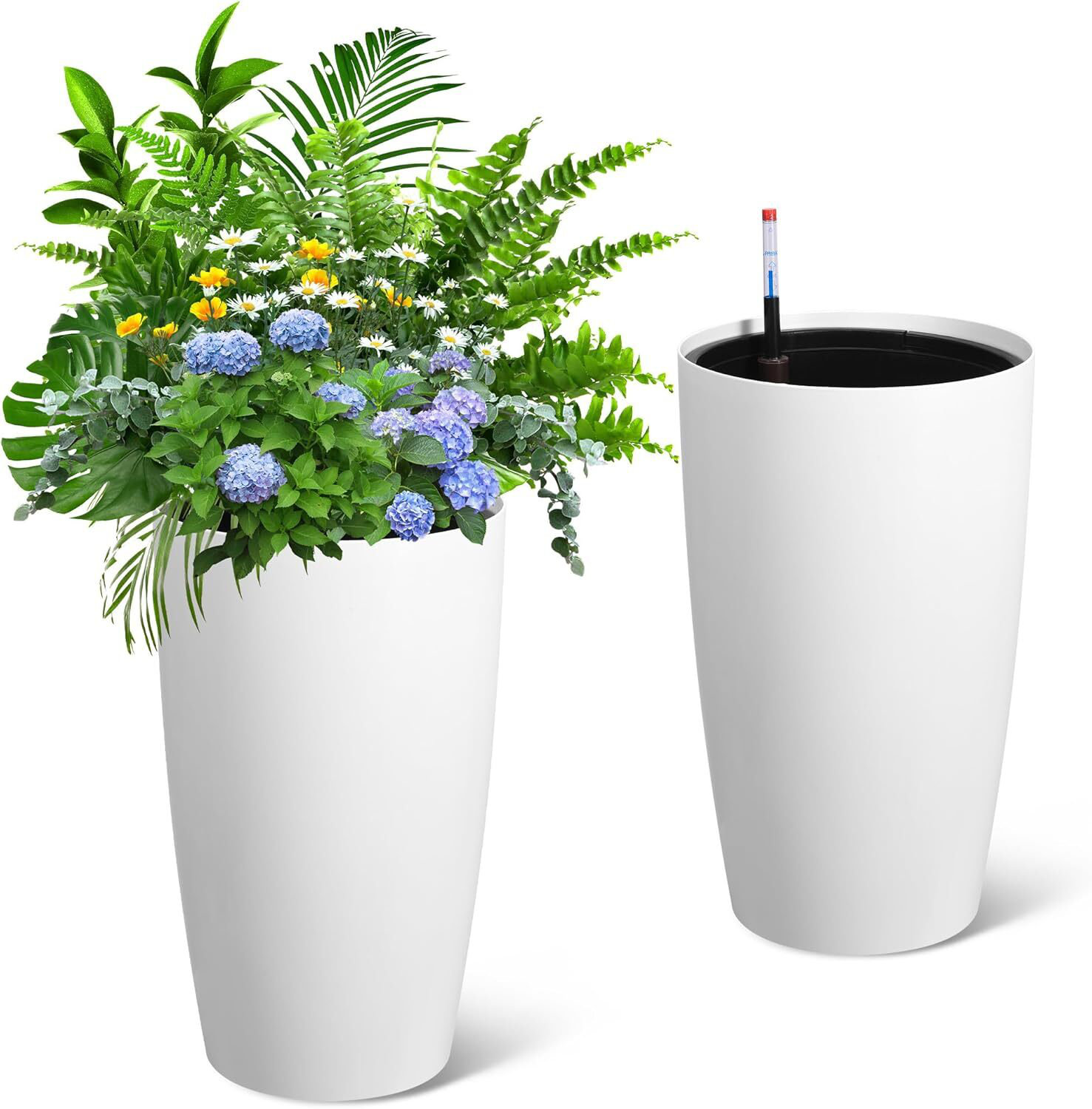 Ebern Designs 22" Tall Planter Set Of 2, Self-Watering Flower Pots For ...