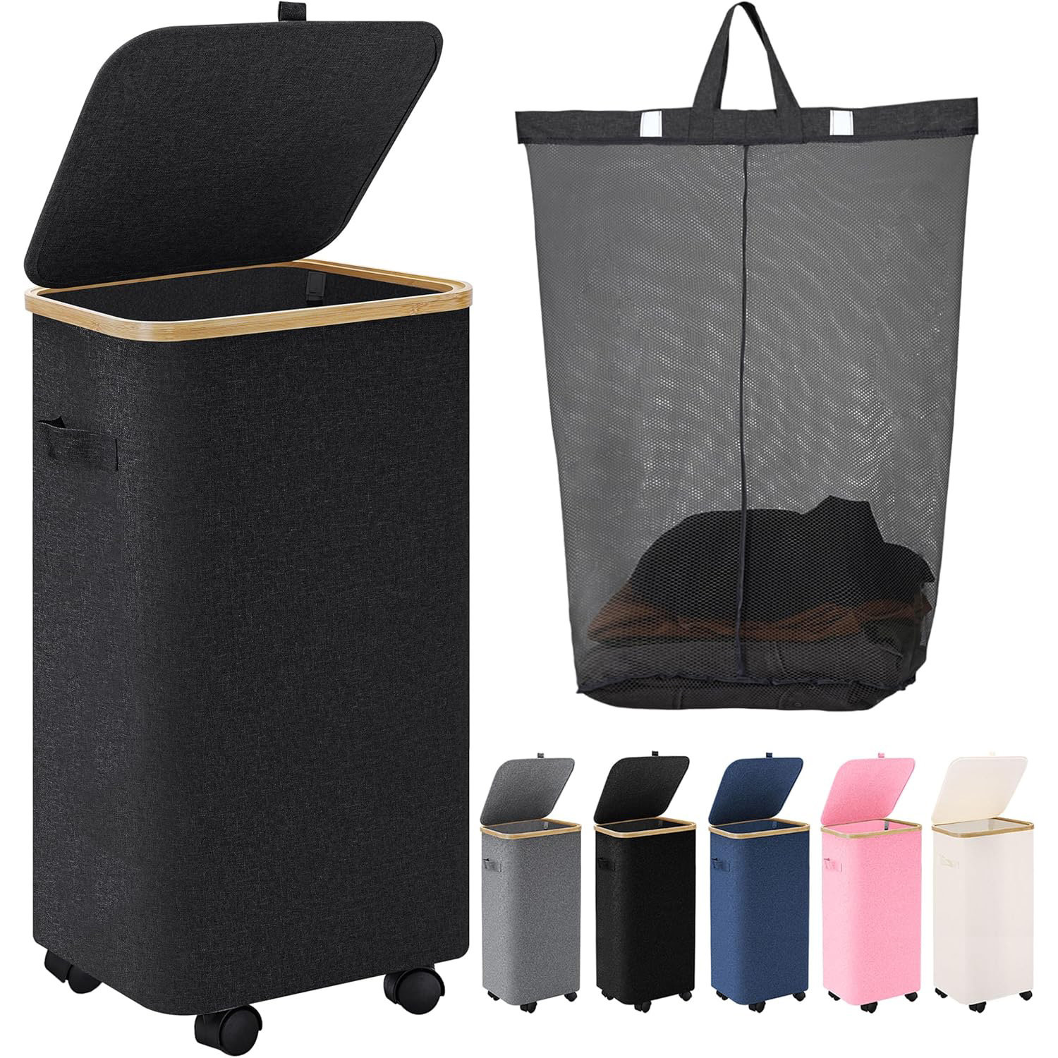 Latitude Run® Laundry Hamper With Wheels,20 Gal (75L) Laundry Basket ...