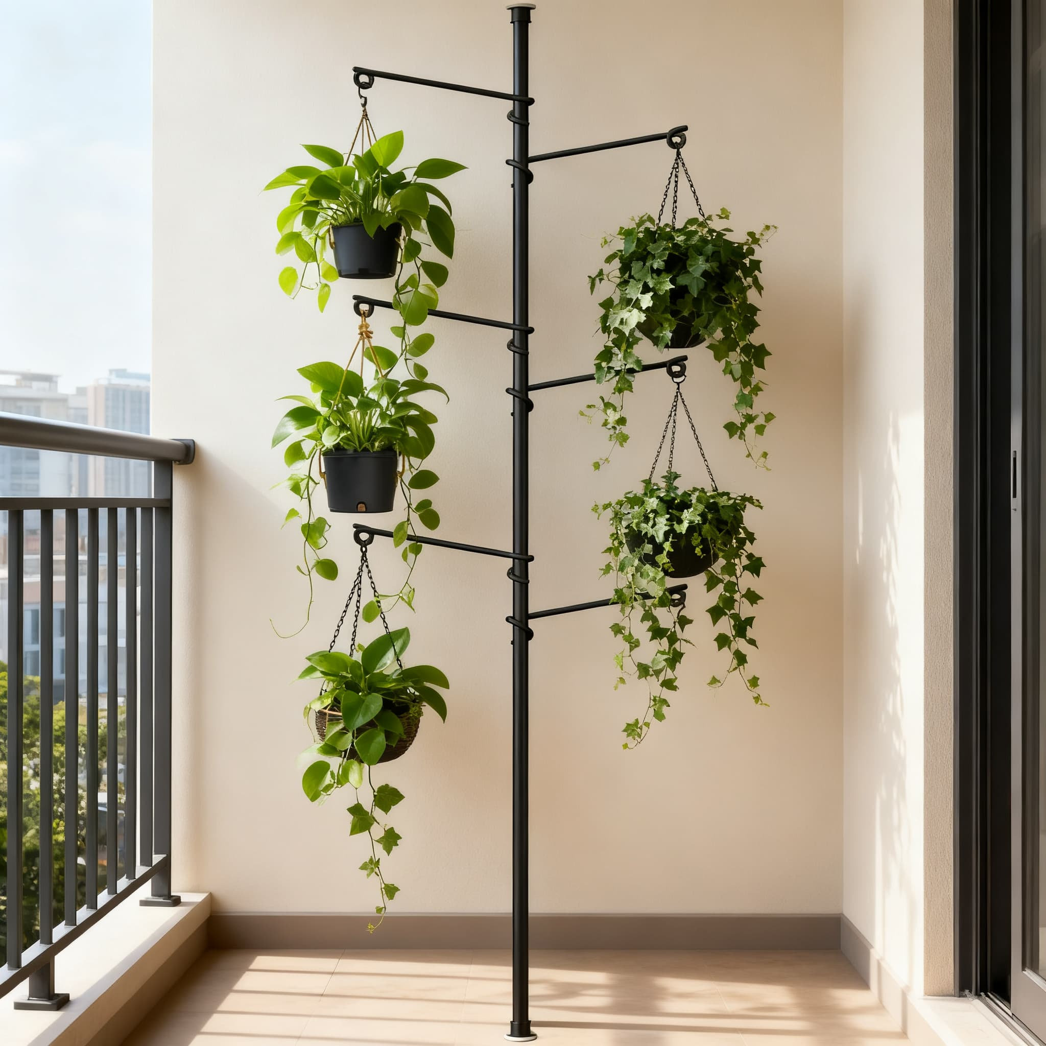 Arlmont & Co. Tension Rod Plant Stand With 6 Adjustable Hooks, Floor To ...