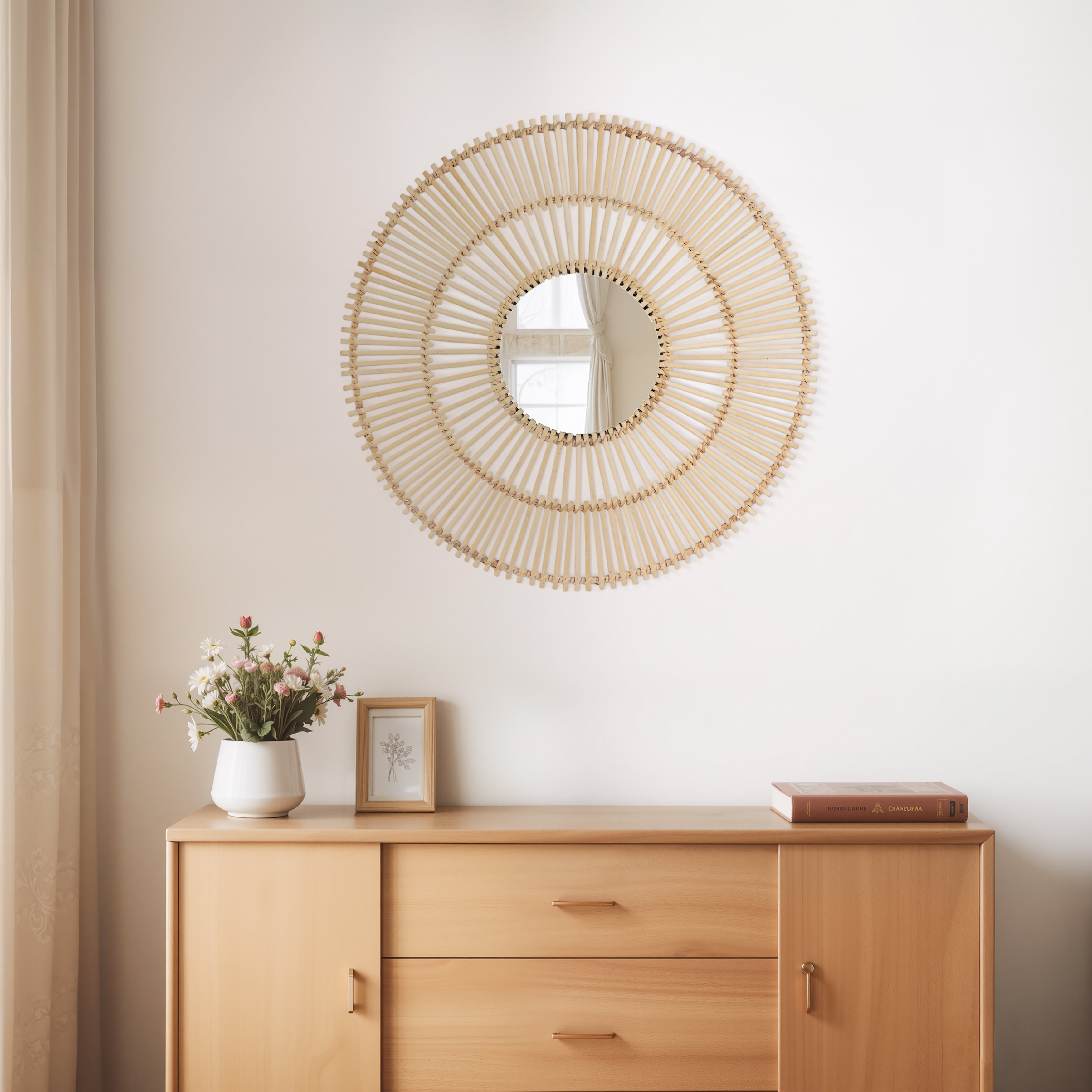 Dakota Fields 31" Mounted Round Wooden Wall Mirror - Contemporary ...