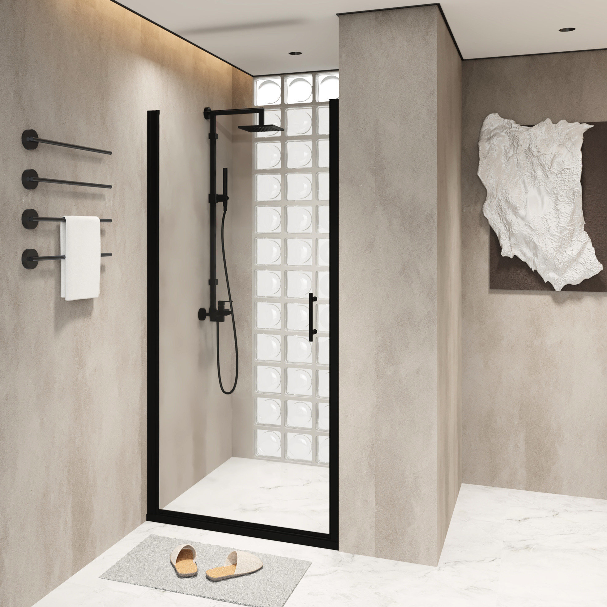Kivaritio 24" Pivot Shower Door With Matte Black Aluminum Half Frame ...