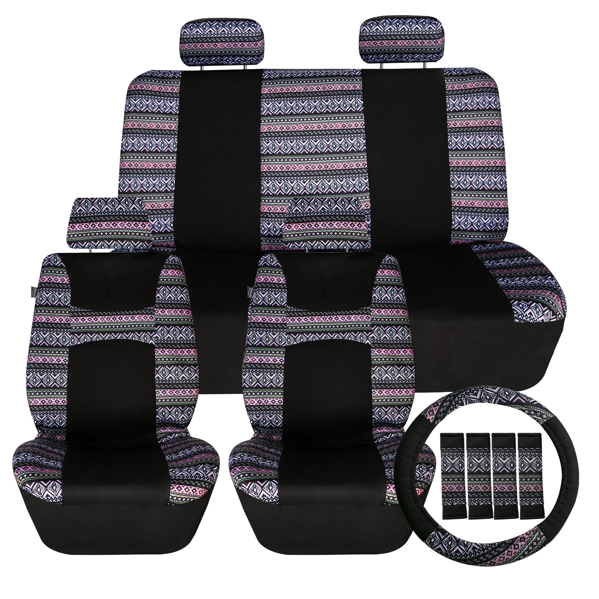 FH Group Tartan57 Plaid Print Seat Covers Combo Full Set & Reviews ...