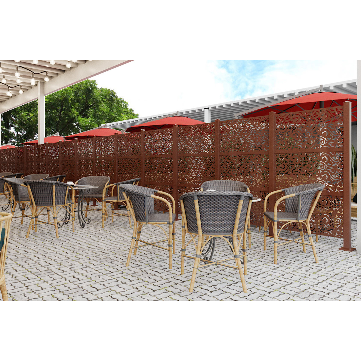 Porpora 6.5 ft. H x 12.5 ft. W Laser Cut Metal Privacy Screen Fence ...