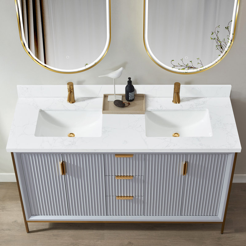 Vinnova Malaga 61" Double Bathroom Vanity Top with Sink | Wayfair