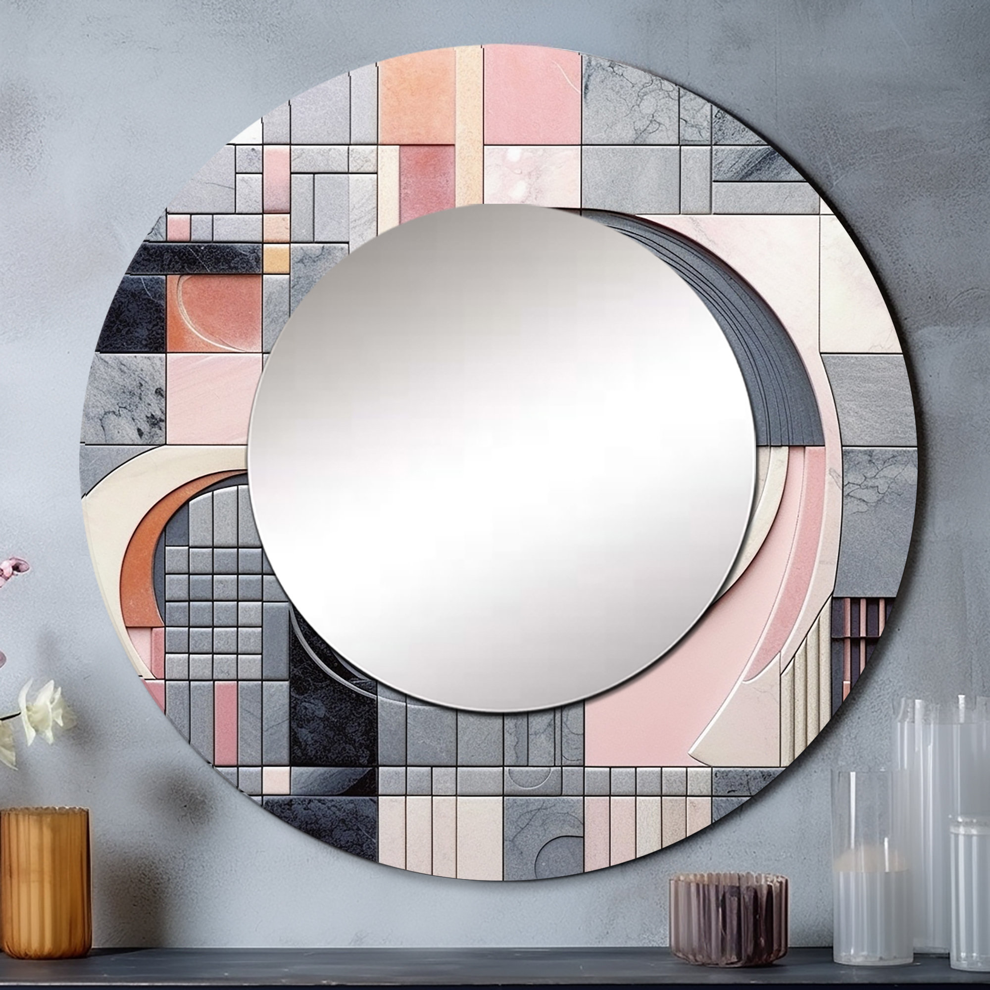 Design Art Pink Transcendent Angles III - Abstract Shapes Pink Round ...