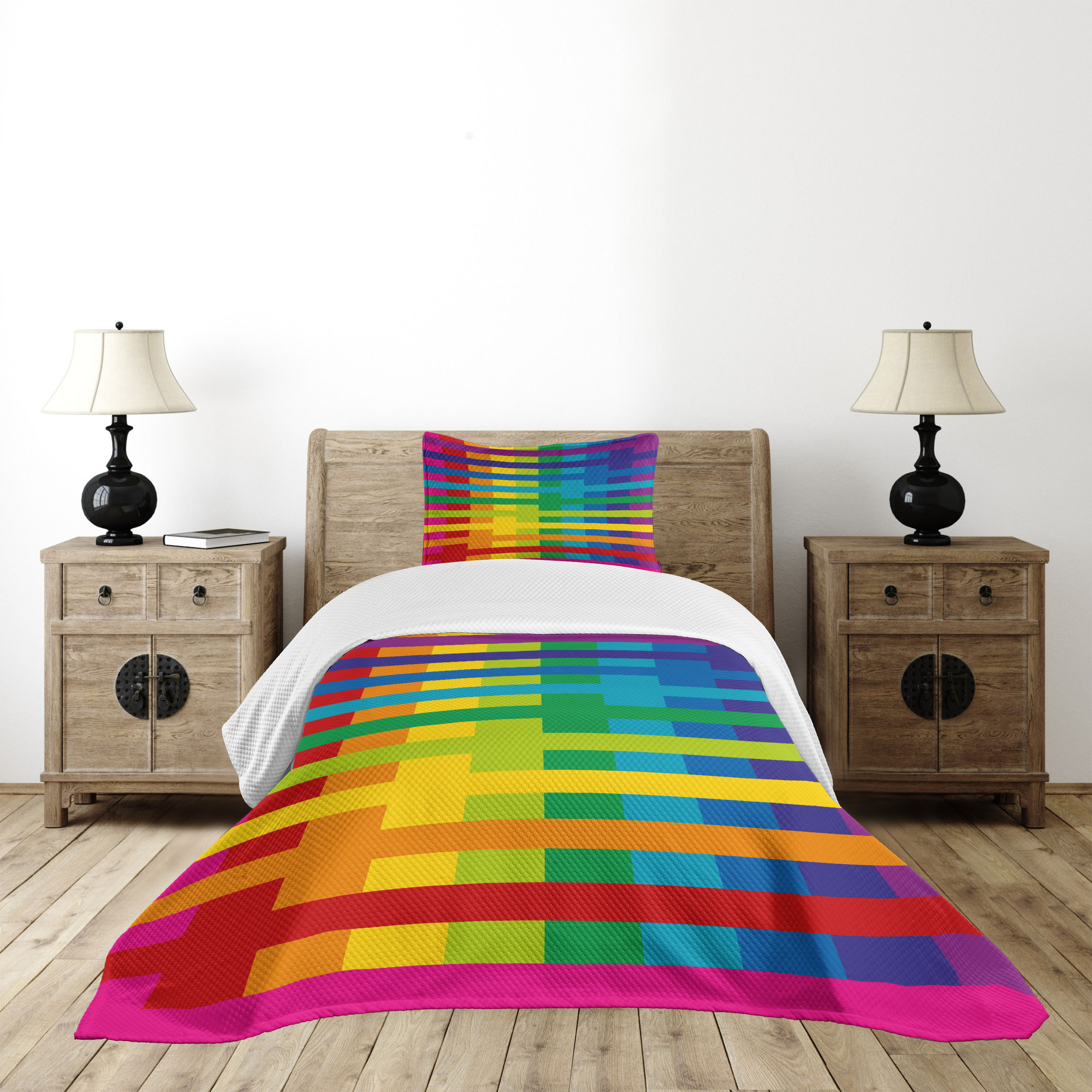 Ambesonne Rainbow Bedspread Set Vibrant Tones Multicolored Multicolor ...