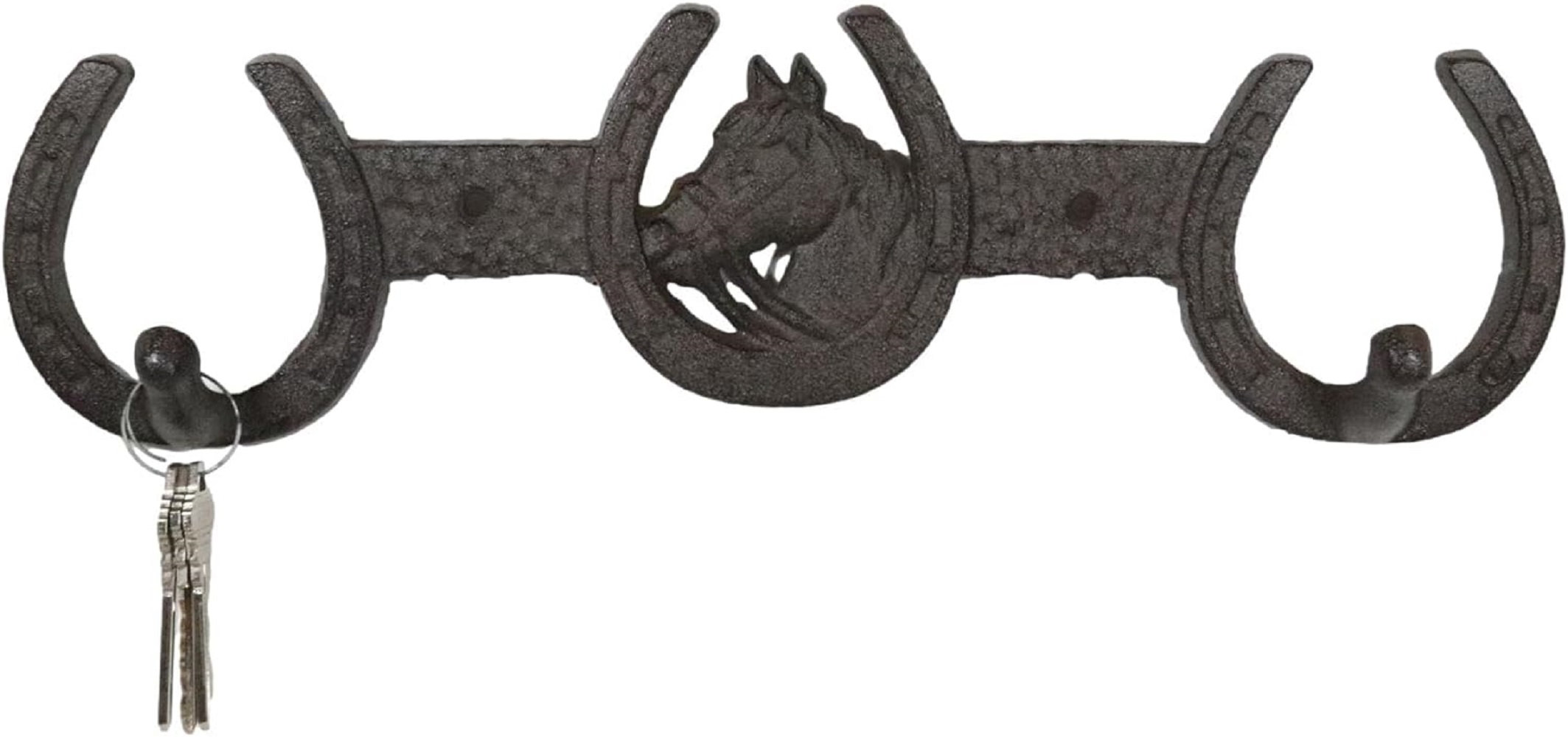 Winston Porter Rustic Western Horse Head With 3 Horseshoes Lucky Charm Double Wall Coat Hook ...