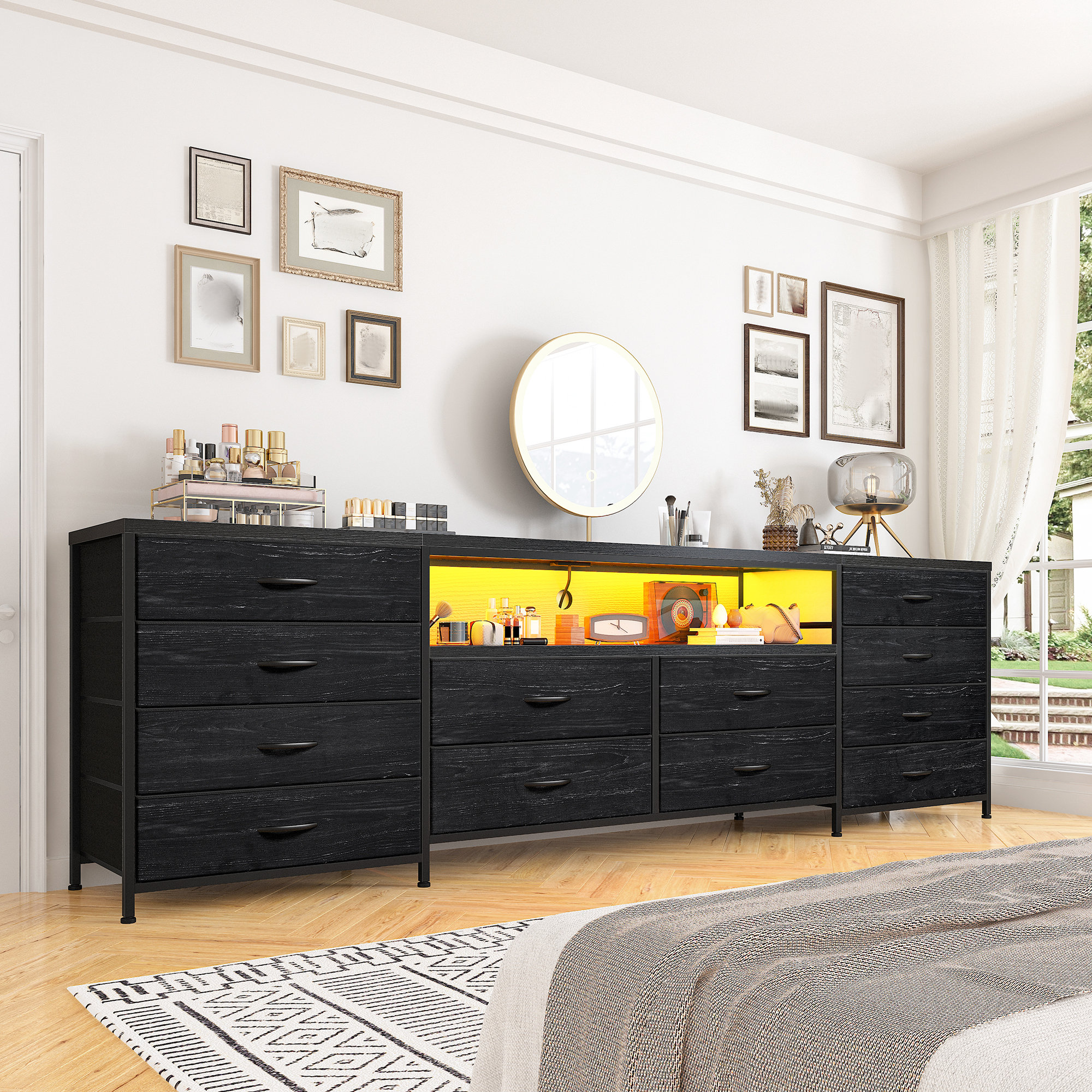 17 Stories 63.11" W 12 Drawer Dresser For Bedroom, Long Dressers Tv ...