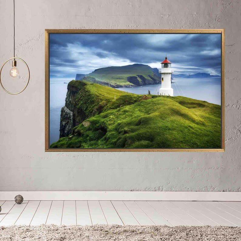 kayra export Faroe Islands Canvas Art: Mykines Lighthouse Scenic Wall ...
