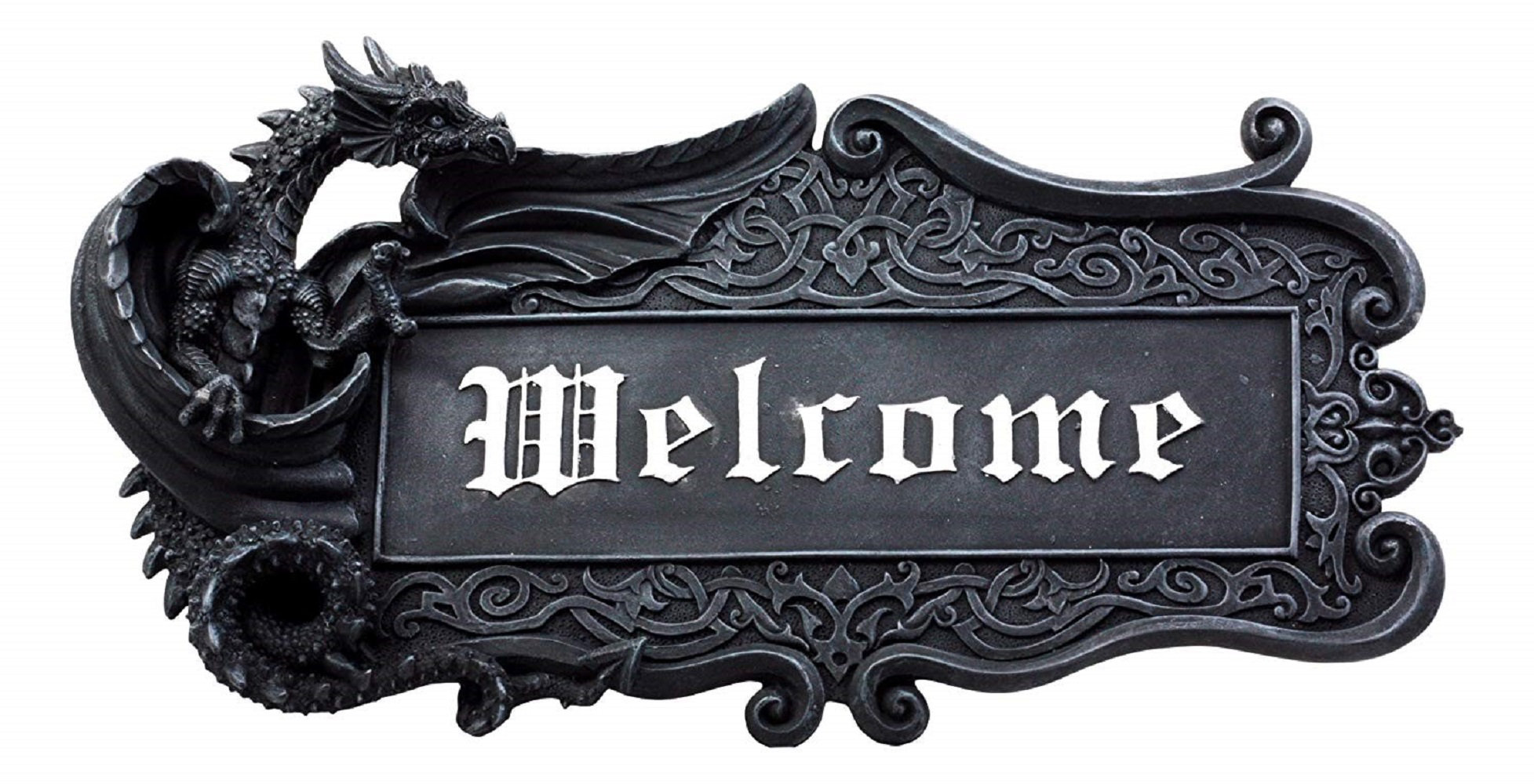 World Menagerie Mythical Fantasy Dragon Welcome Sign Gothic Faux Stone ...