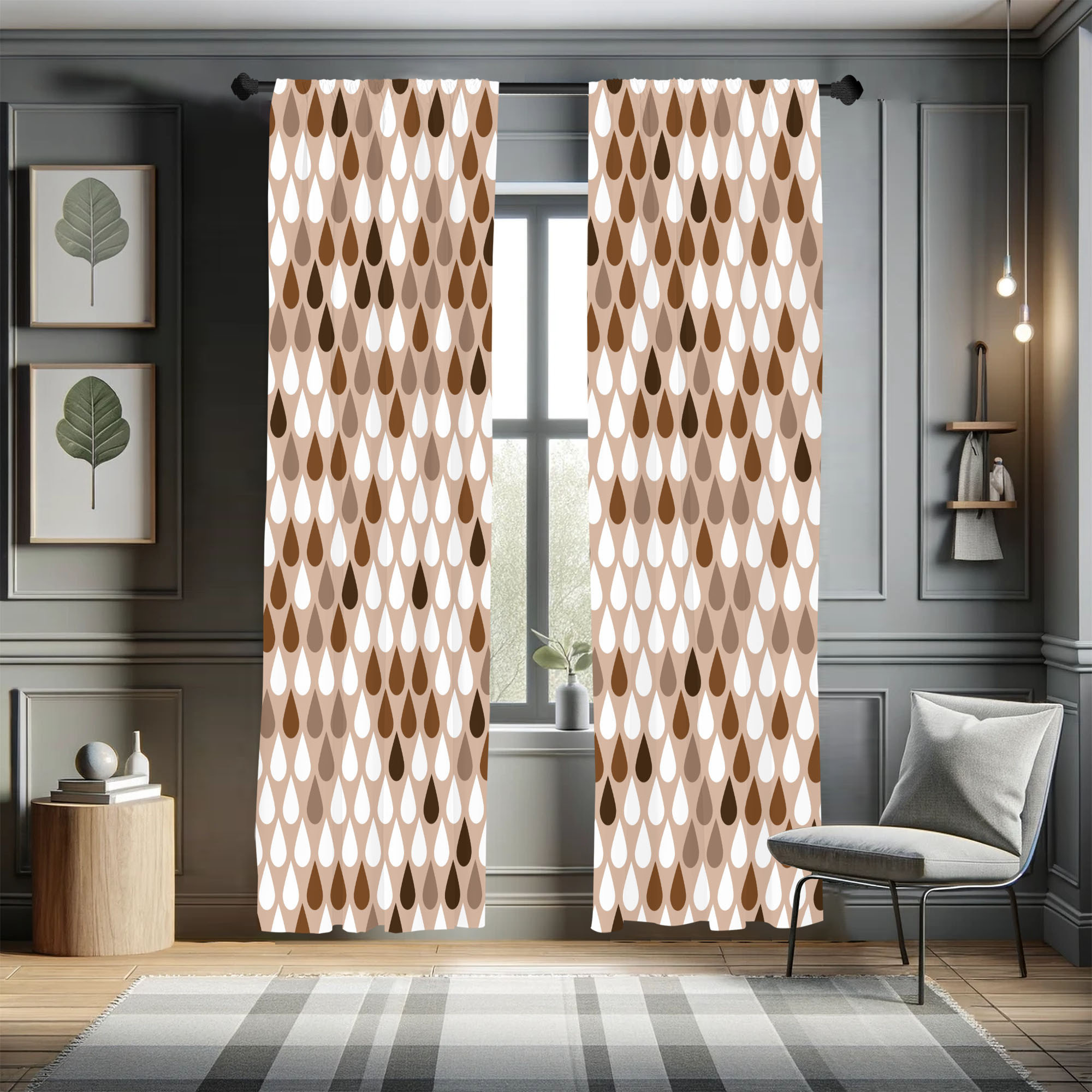 Ebern Designs Nature Curtains, Minimalist Drops Pattern Art, Pair of 28 ...