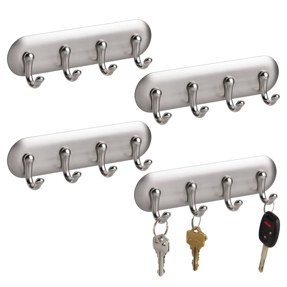 iDesign Self-Adhesive Key Rack with 4 Hooks - Key Holder for Wall - Set ...