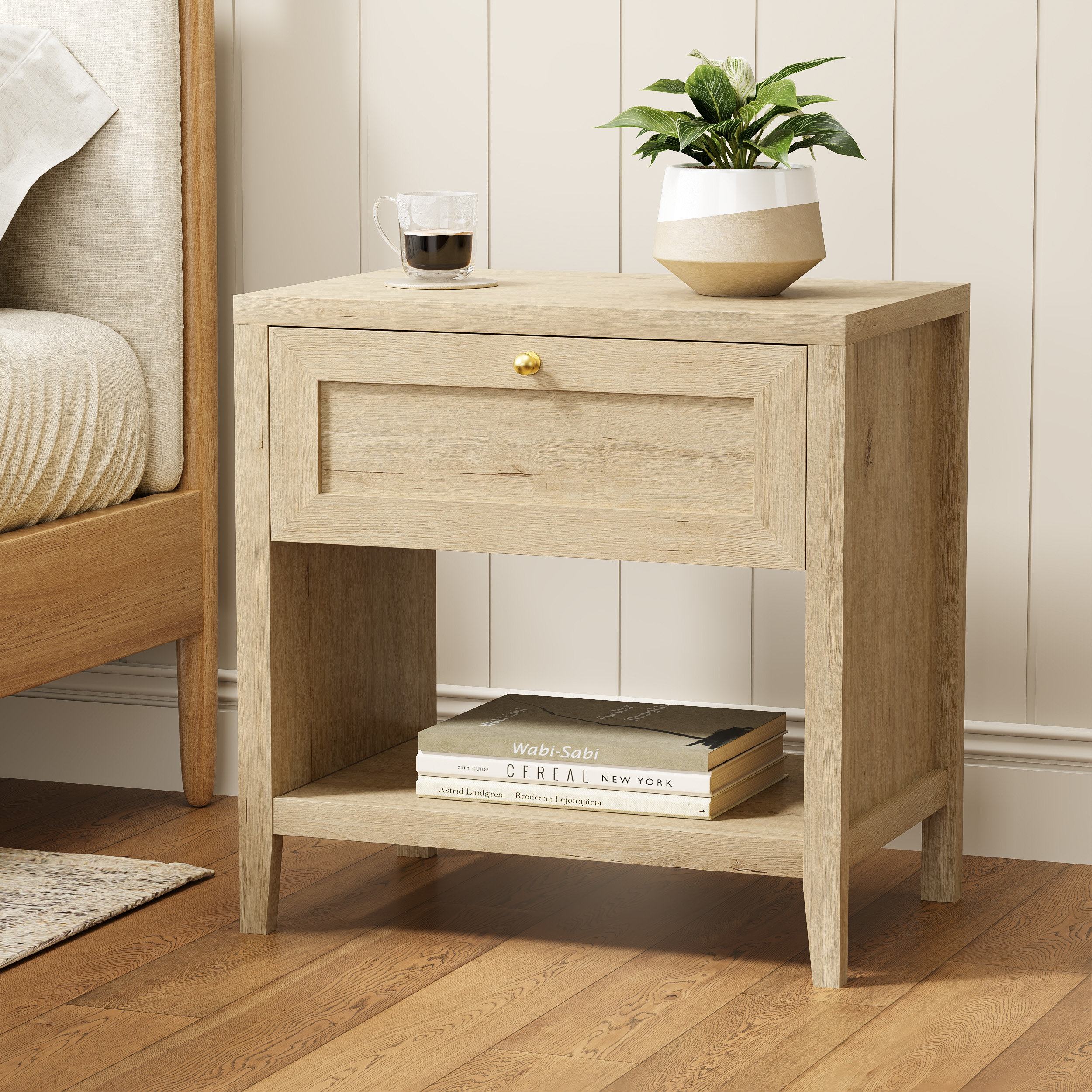 Winston Porter Farmhouse Night Stand With Storage Drawer | Wayfair
