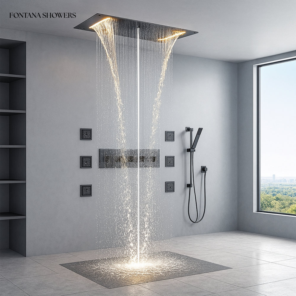 FontanaShowers Savona 22 Inch Matte Black Digital Shower System with ...