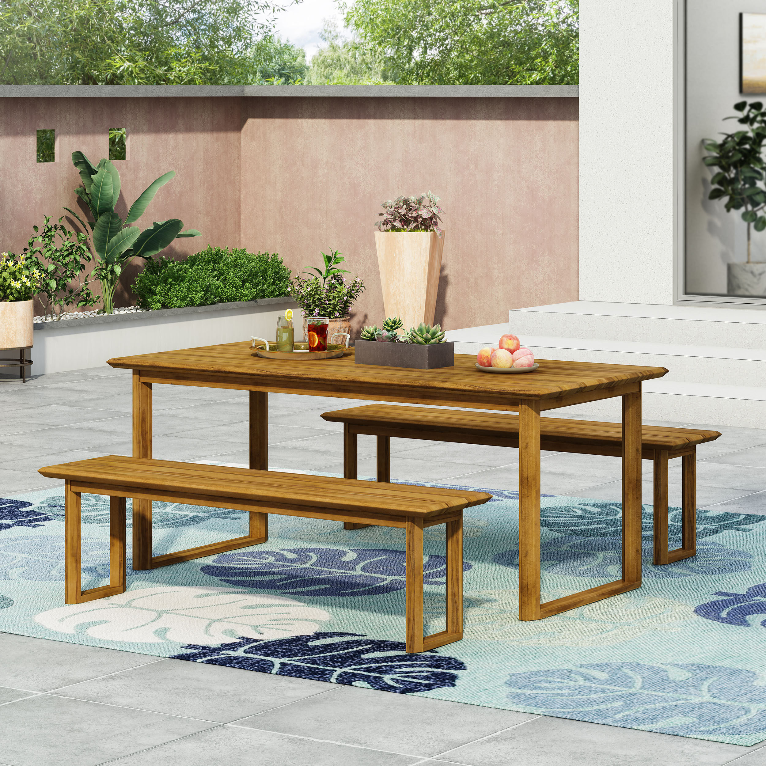 Loon Peak Varva Outdoor Acacia Wood Picnic Dining Set - Wayfair Canada