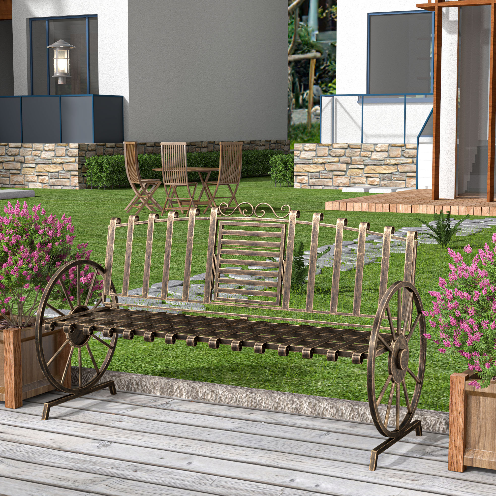 Astoria Grand Metal Outdoor Bench, Iron Patio Bench, Garden Bench With ...